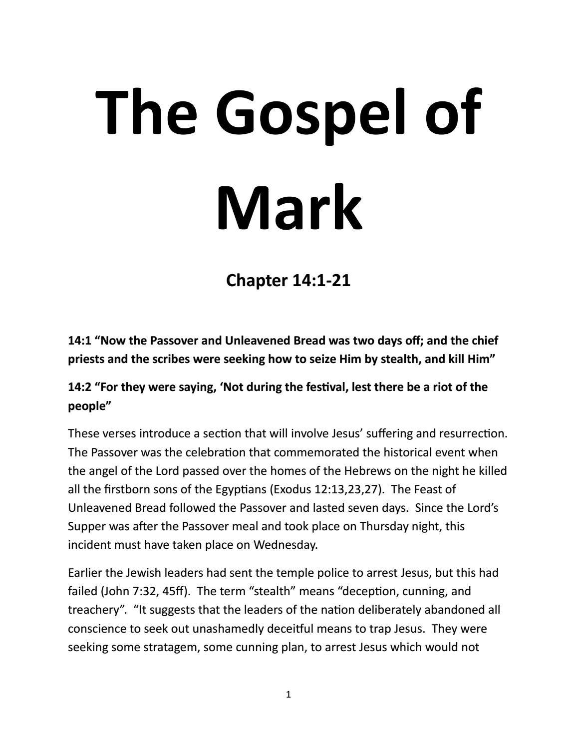 Gospel of Mark/Chapter 14:1-21/Commentary by Mark Dunagan - Issuu