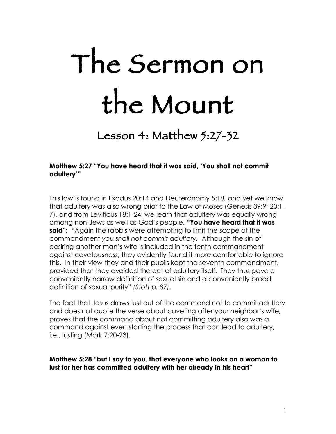 Sermon On The Mount Matthew Chapter 5 27 32 Commentary By Mark Dunagan Sermon On The Mount Matthew Chapter 5 27 32 Commentary By Mark Dunagan