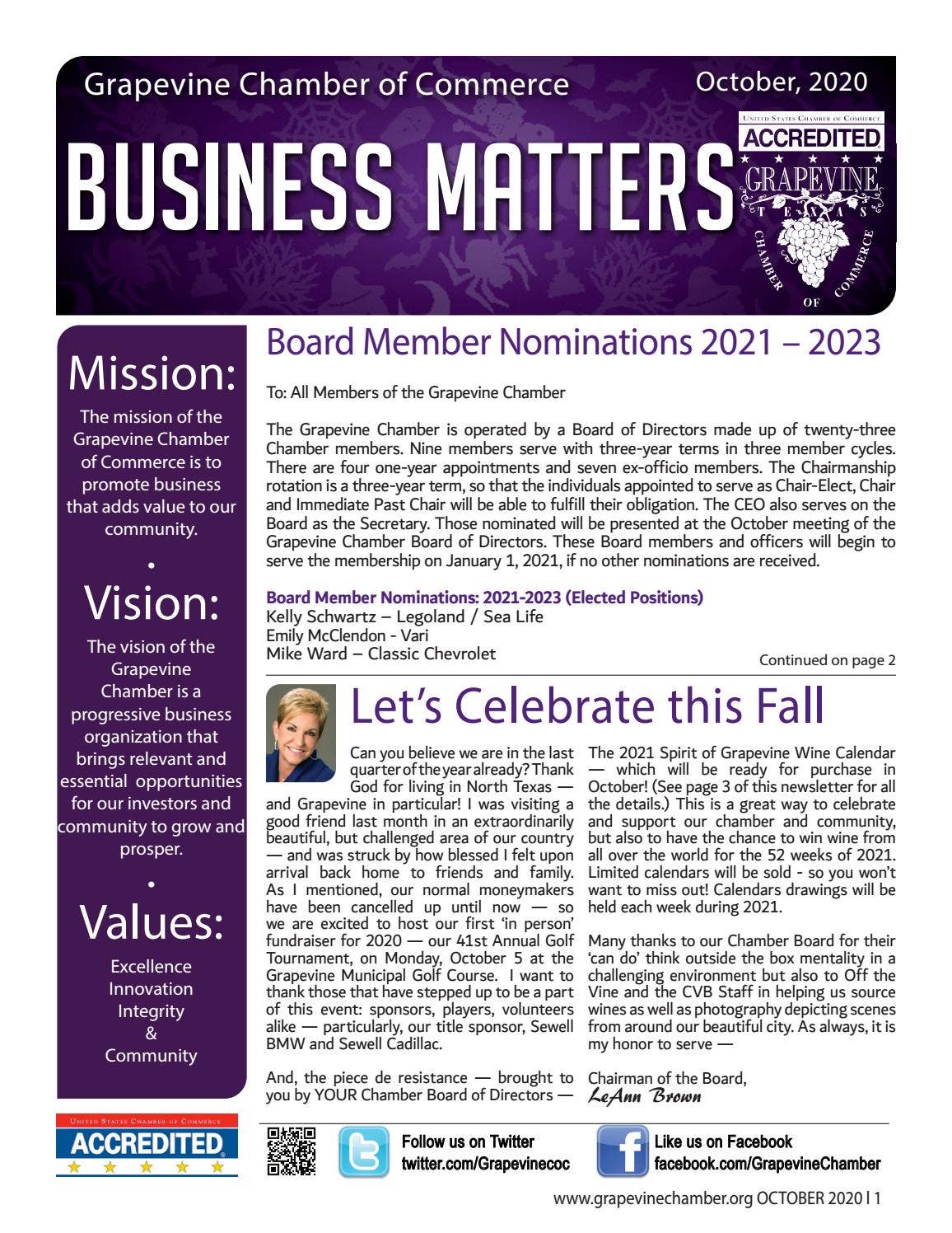 2020 October Grapevine Chamber Newsletter by Grapevine Chamber of ...