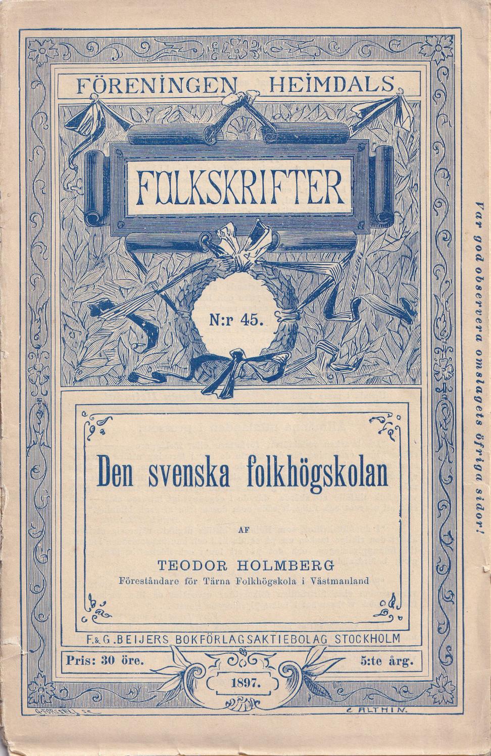 Den svenska folkhögskolan av Teodor Holmberg 1897 by Fredrik Almroth ...