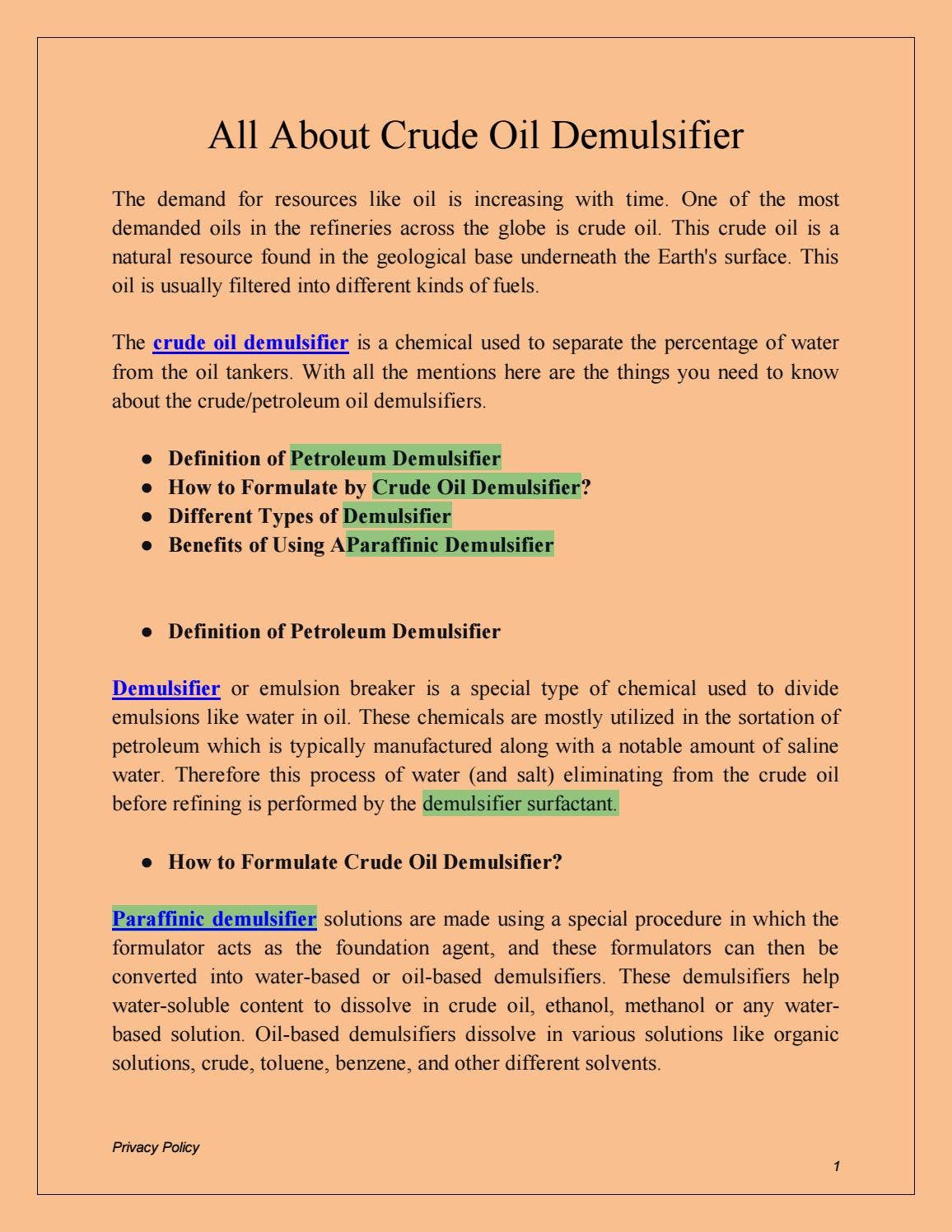 All About Crude Oil Demulsifier by Govind Patel - Issuu