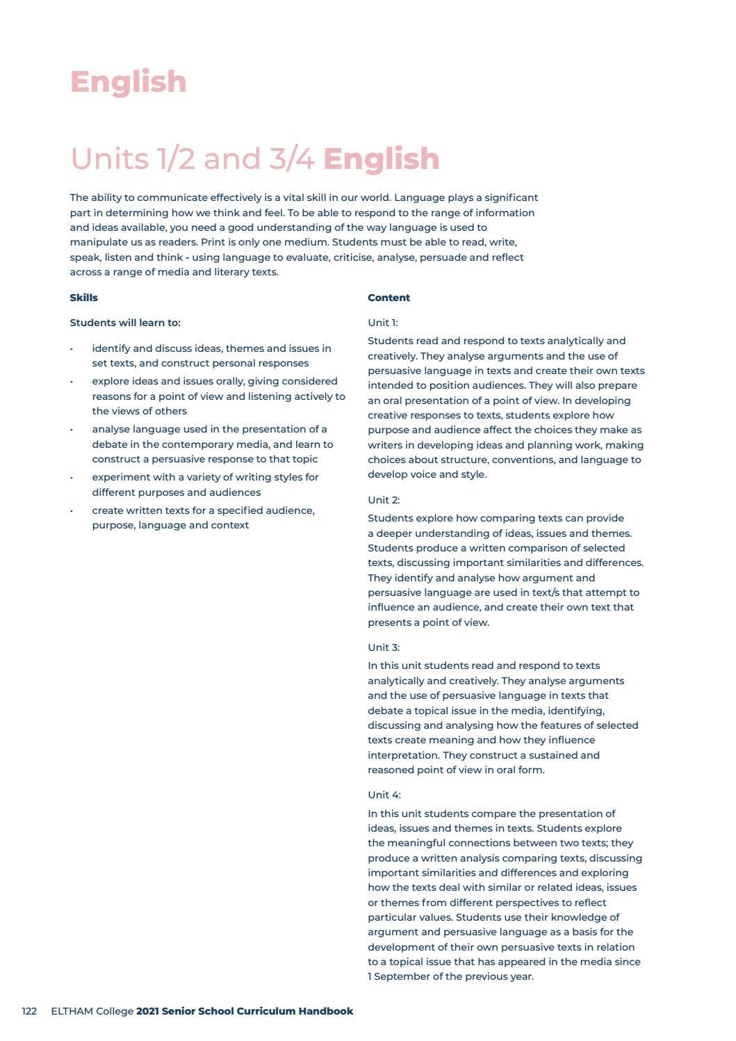 Senior School Curriculum Handbook 2021 by ELTHAM COLLEGE - Issuu