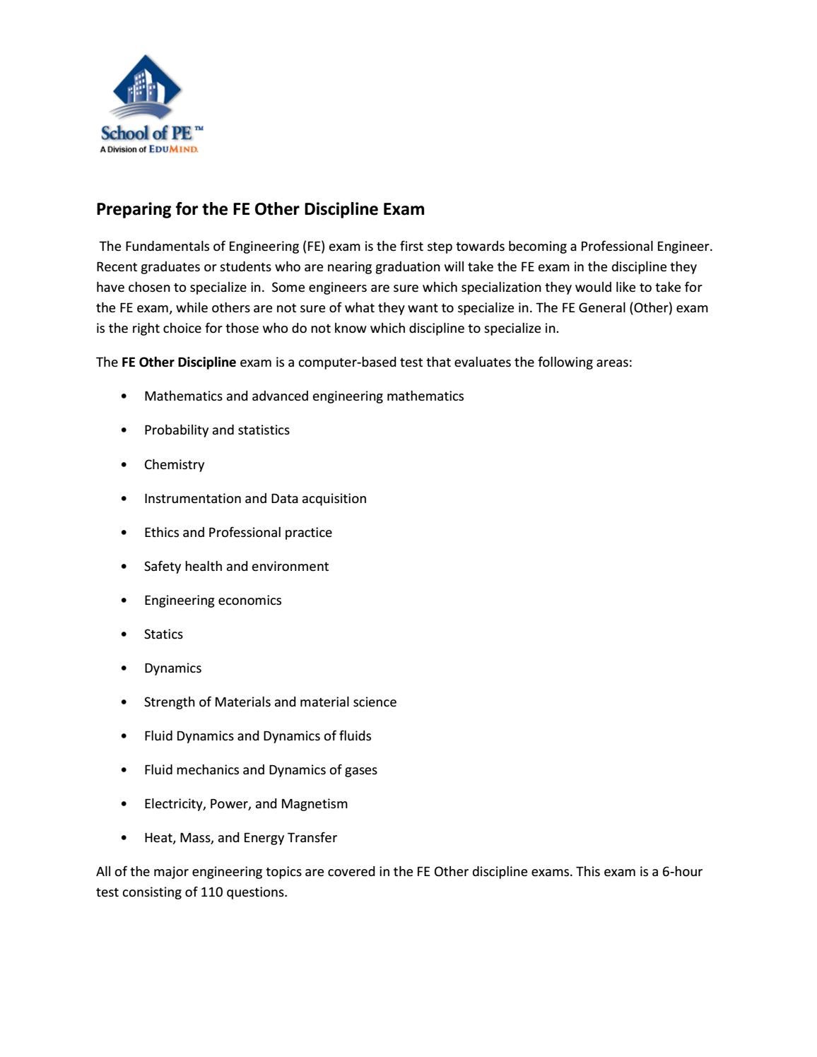 Preparing for the FE Other Discipline Exam by School of PE - Issuu