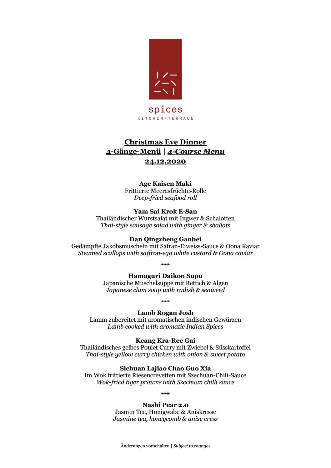Christmas Eve Dinner 24. Dezember 2020 | Spices Kitchen & Terrace | DE ...
