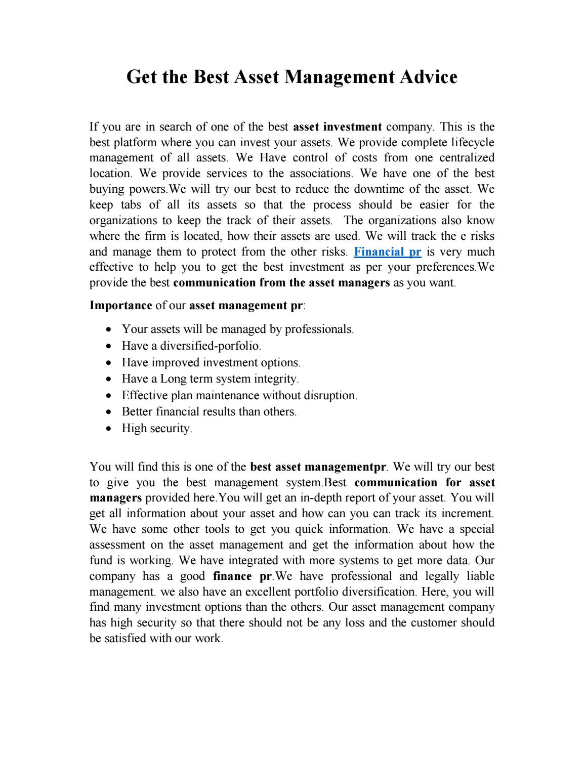 Get the Best Asset Management Advice by managementmarketing - Issuu