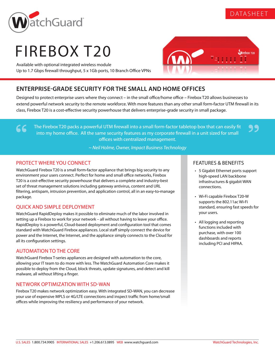 WatchGuard - Firebox T20 Datasheet by Optrics Engineering - Issuu