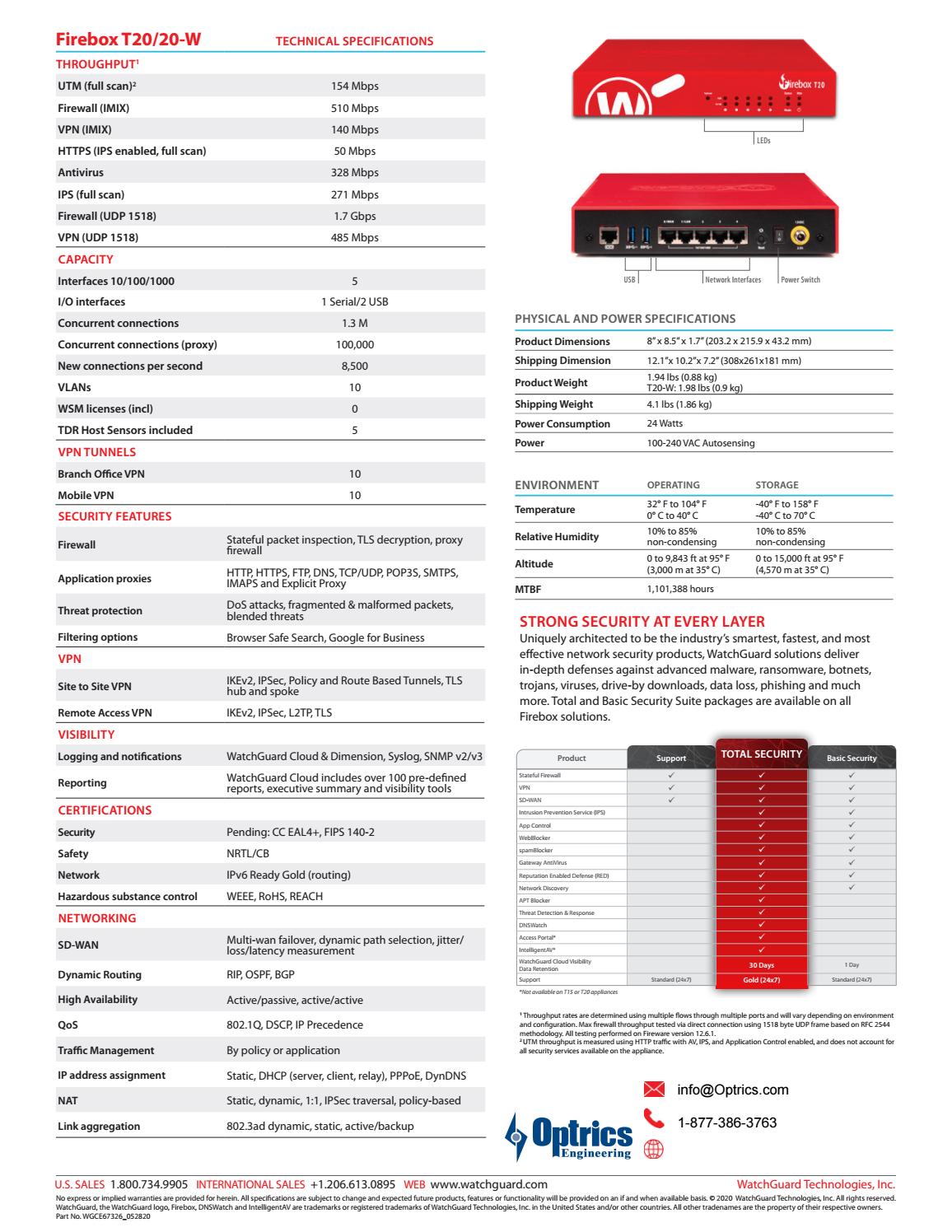 WatchGuard - Firebox T20 Datasheet by Optrics Engineering - Issuu