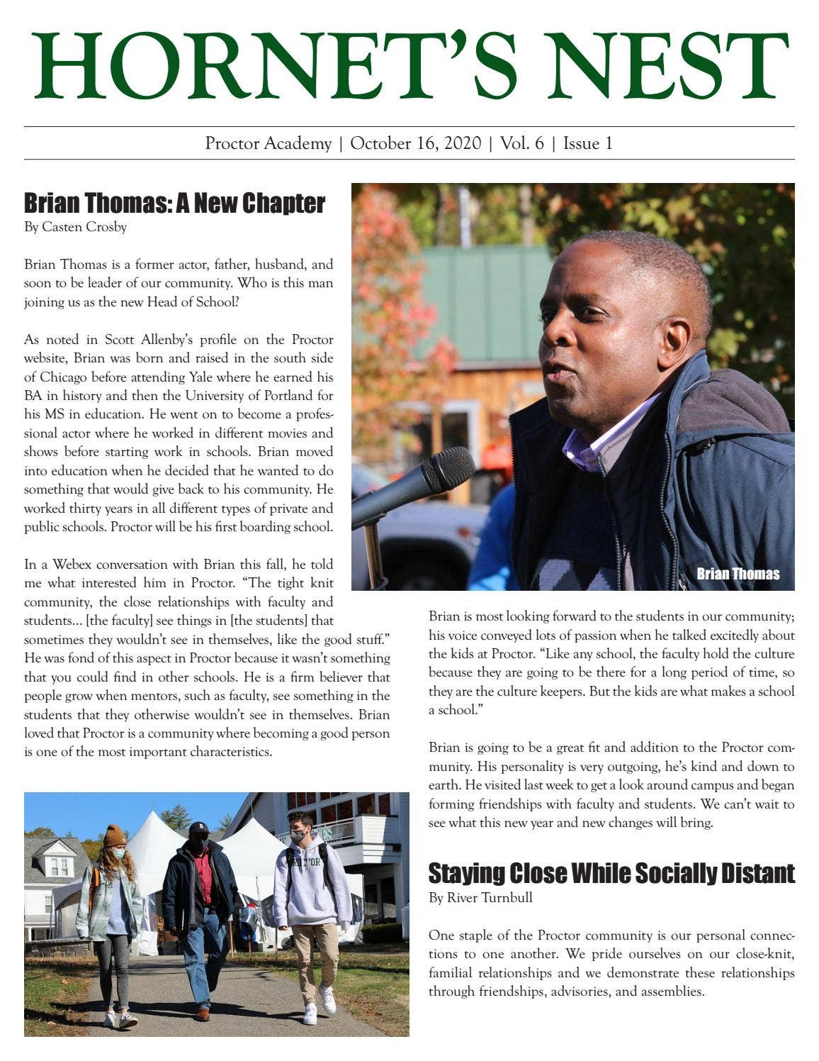 Hornet's Nest | October 16, 2020 | Vol. 6 | Issue 1 by Proctor Academy ...