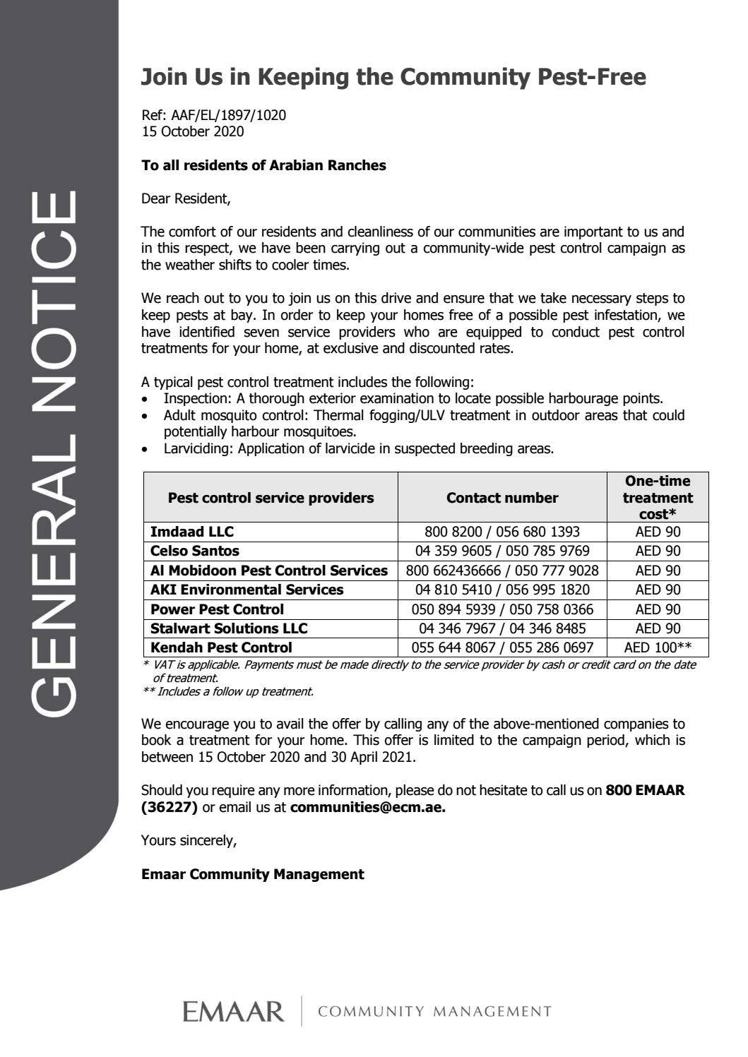 Villa Pest Control GN AR by Emaar Community Management - Issuu