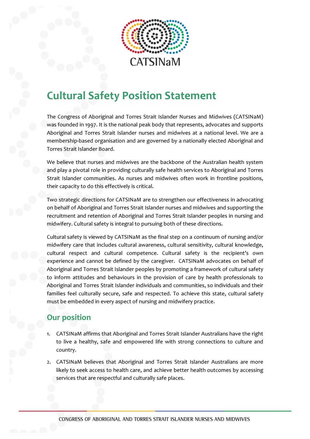 Cultural Safety Position Statement by CATSINaM - Issuu