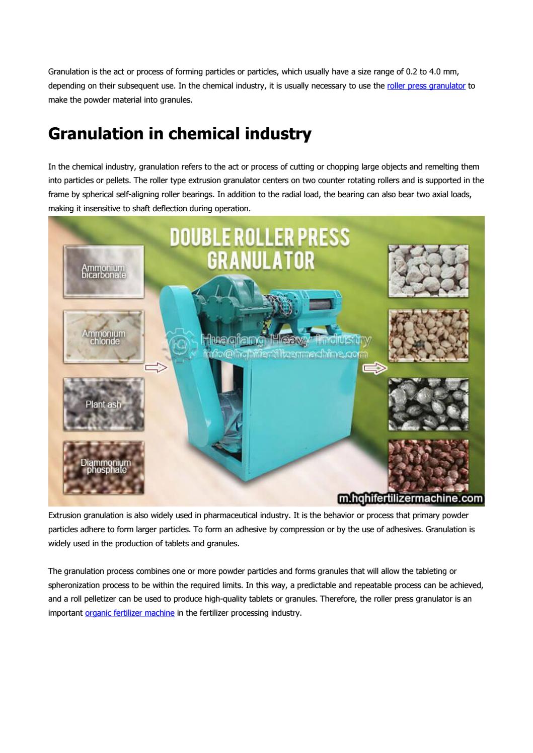 Application of granulation and extrusion in chemical industry by ...