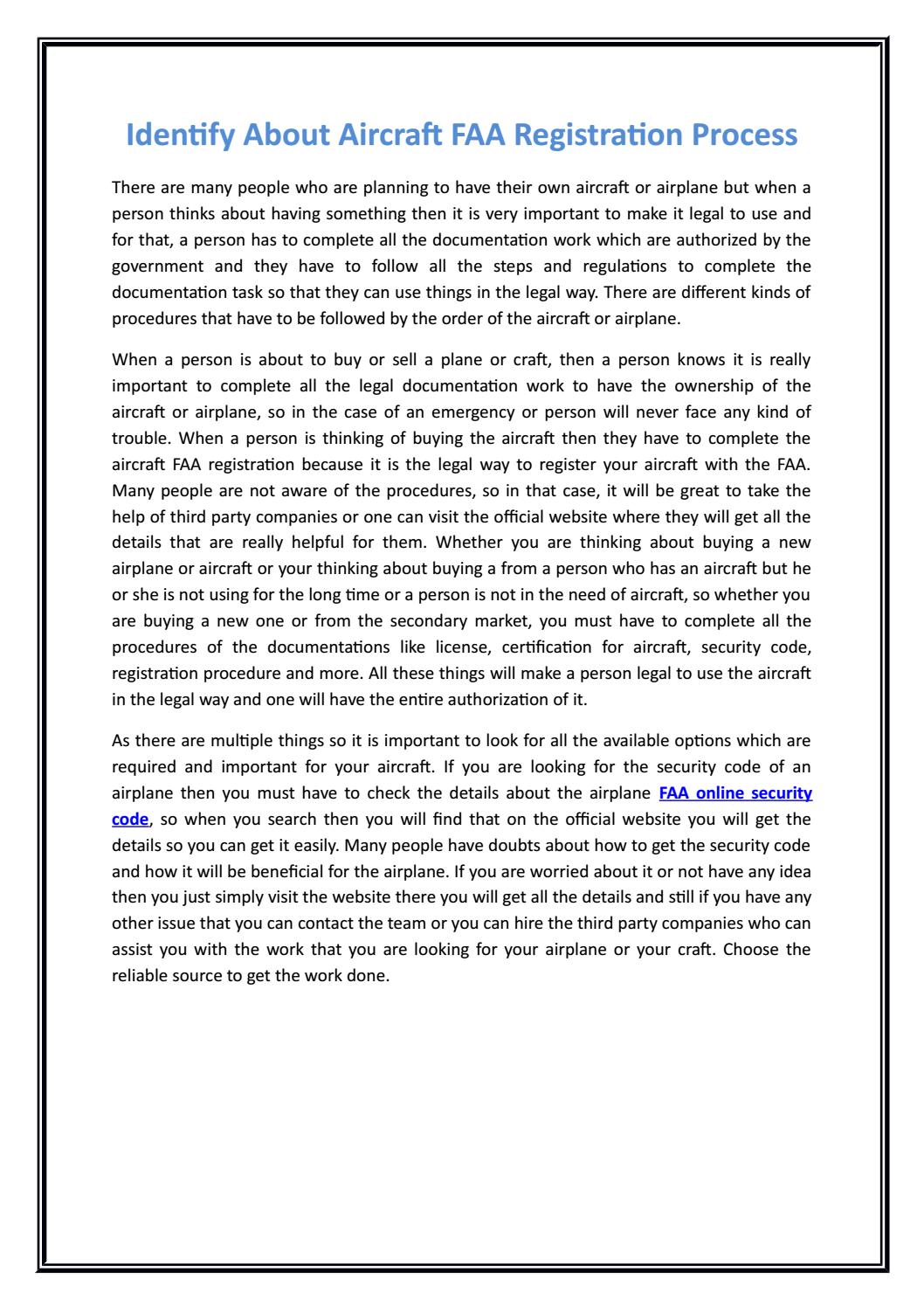 Identify About Aircraft FAA Registration Process by Chirag Patel - Issuu