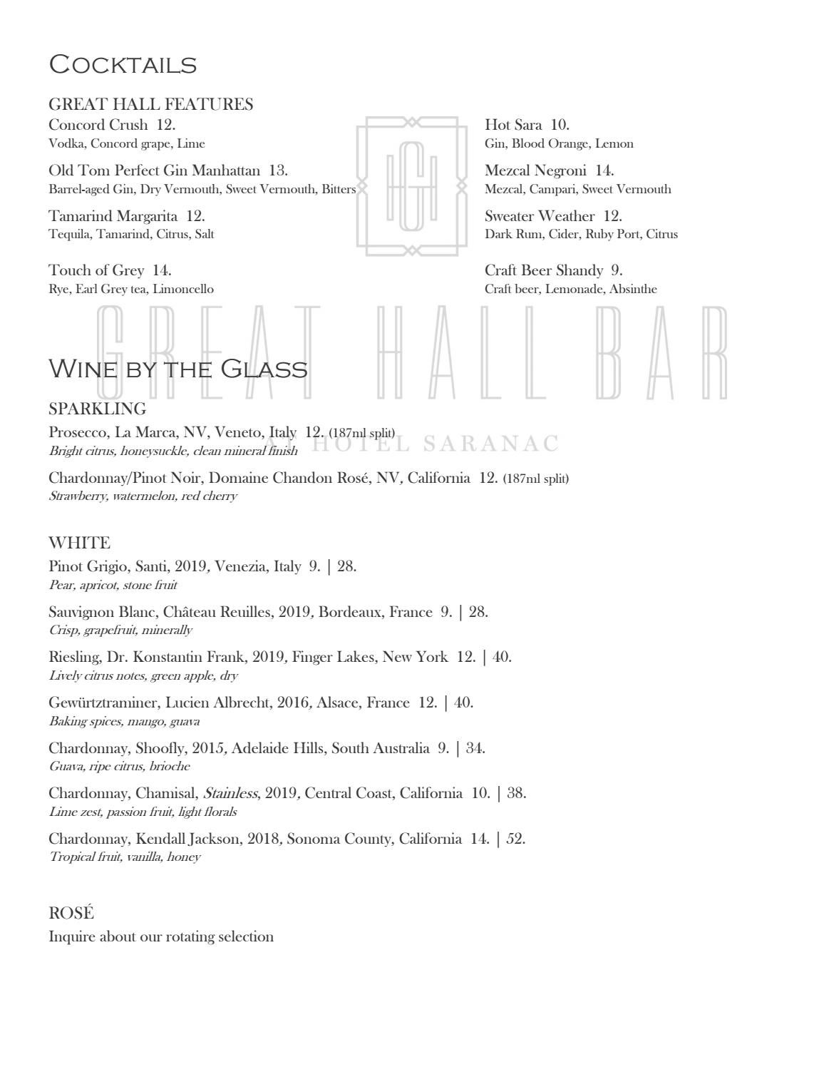 Fall 2020 Menu - Great Hall Bar by Roedel Companies - Issuu
