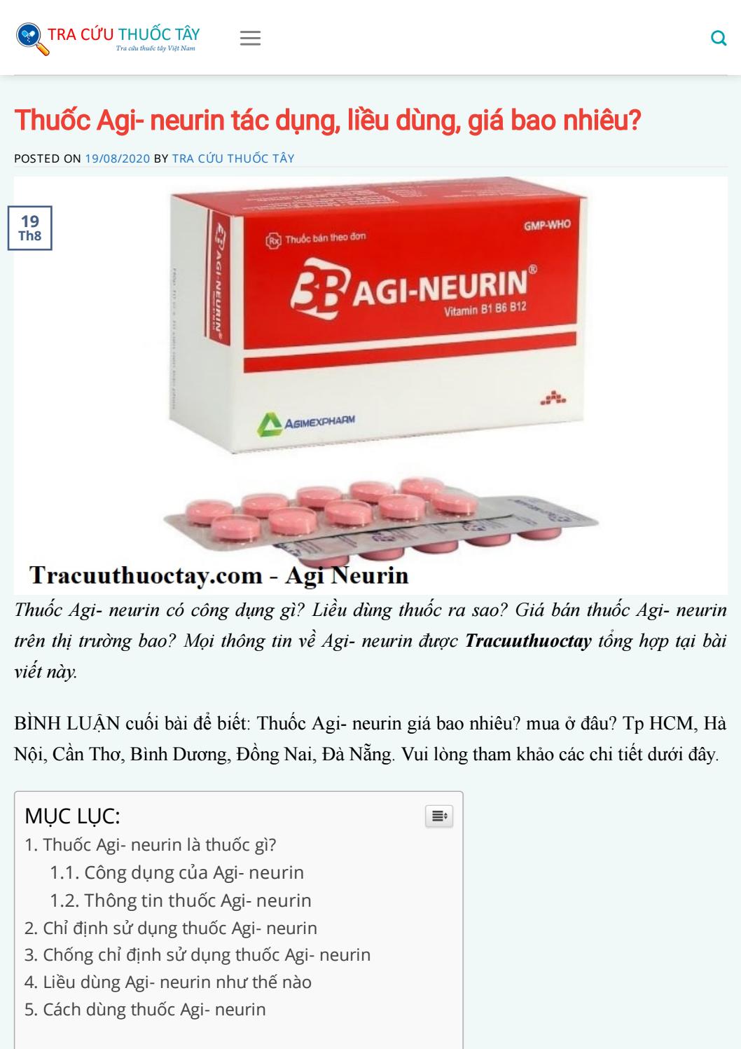 Thong tin thuoc AGI NEURIN Tac dung lieu dung va gia ban|Tracuuthuoctay ...