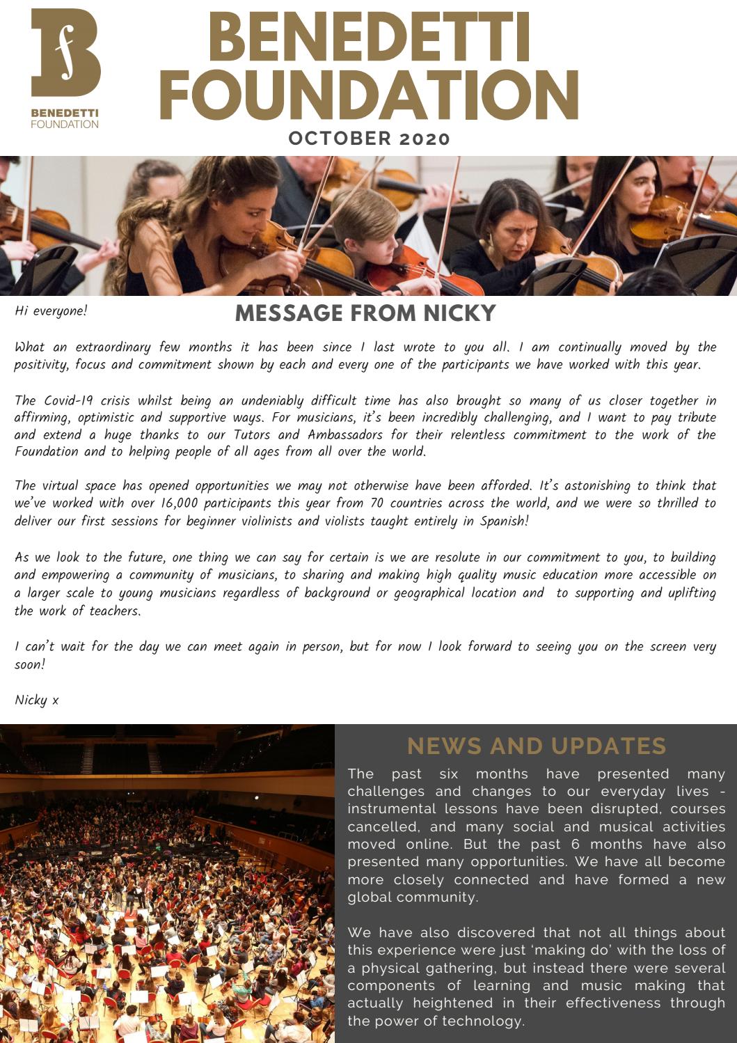 Benedetti Foundation Newsletter October 2020 by Benedetti Foundation ...