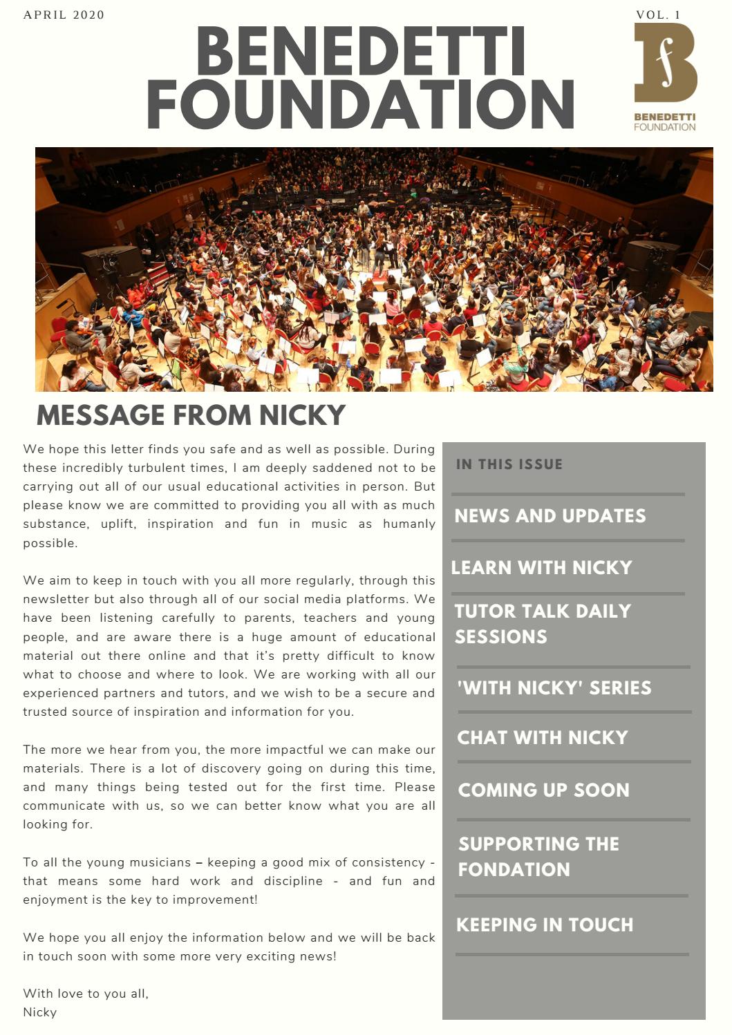 Benedetti Foundation Newsletter April 2020 by Benedetti Foundation - Issuu