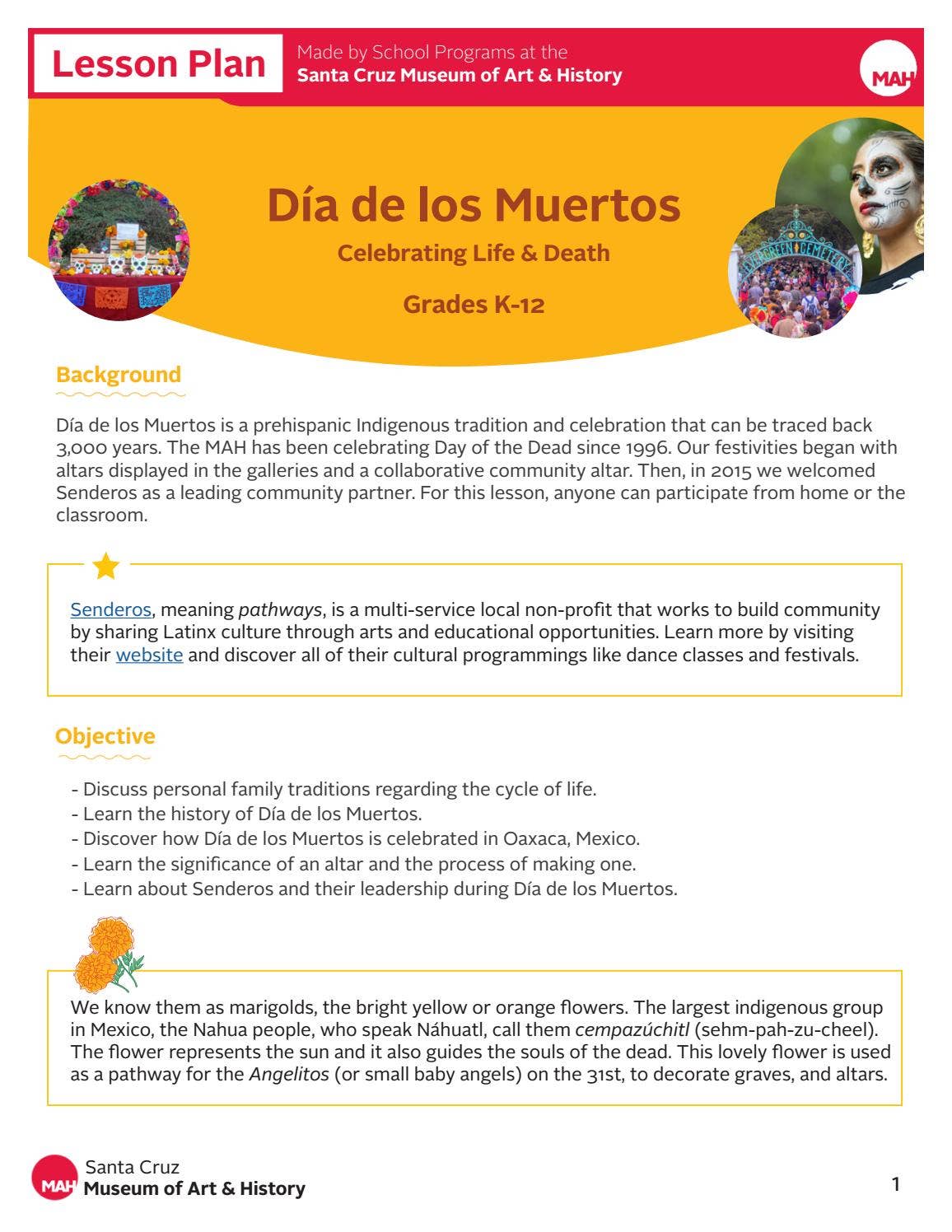 Día de los Muertos Lesson Plan (English & Español) | Santa Cruz MAH ...