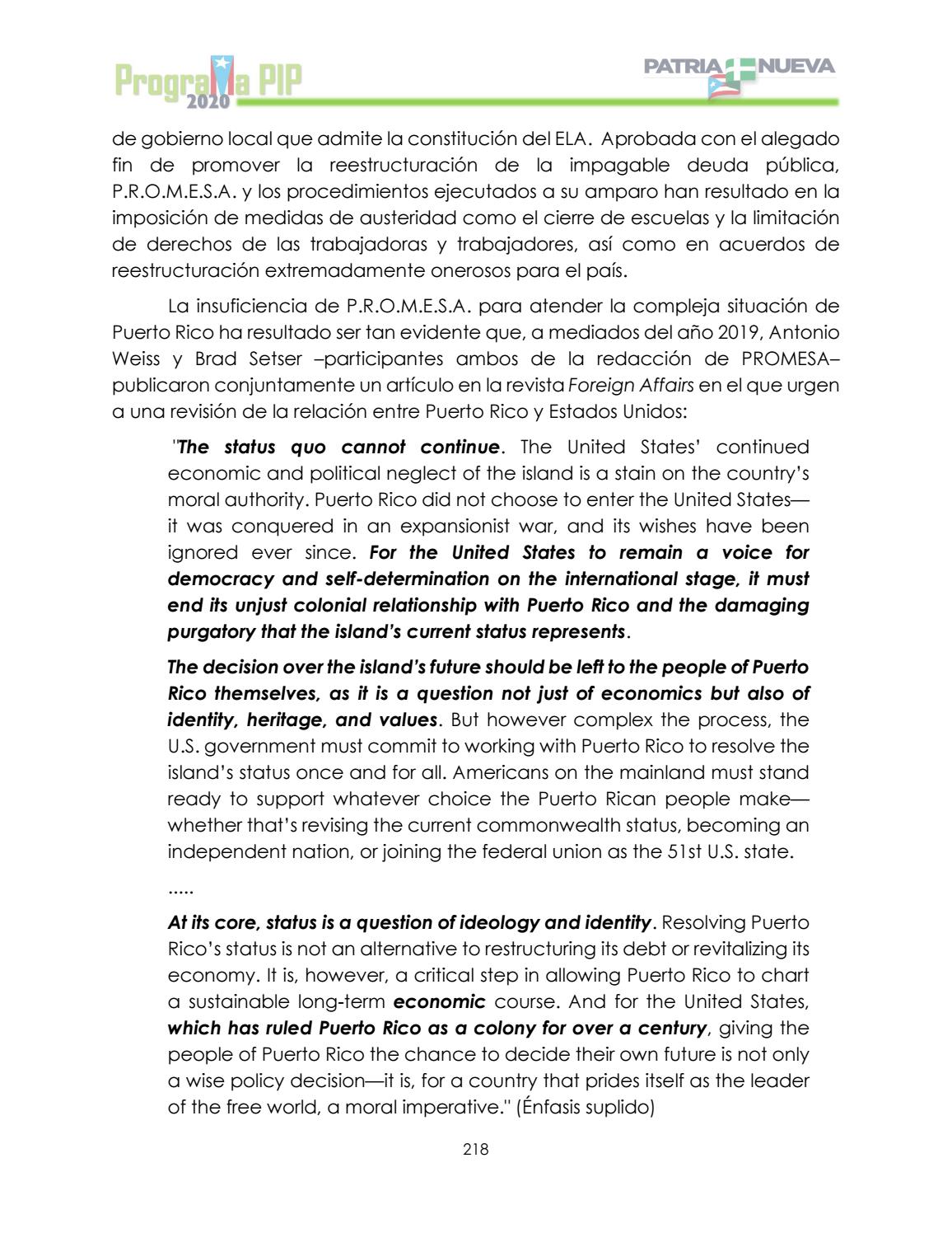 Plataforma de Gobierno del Partido Independentista Puertorriqueño 2020 ...