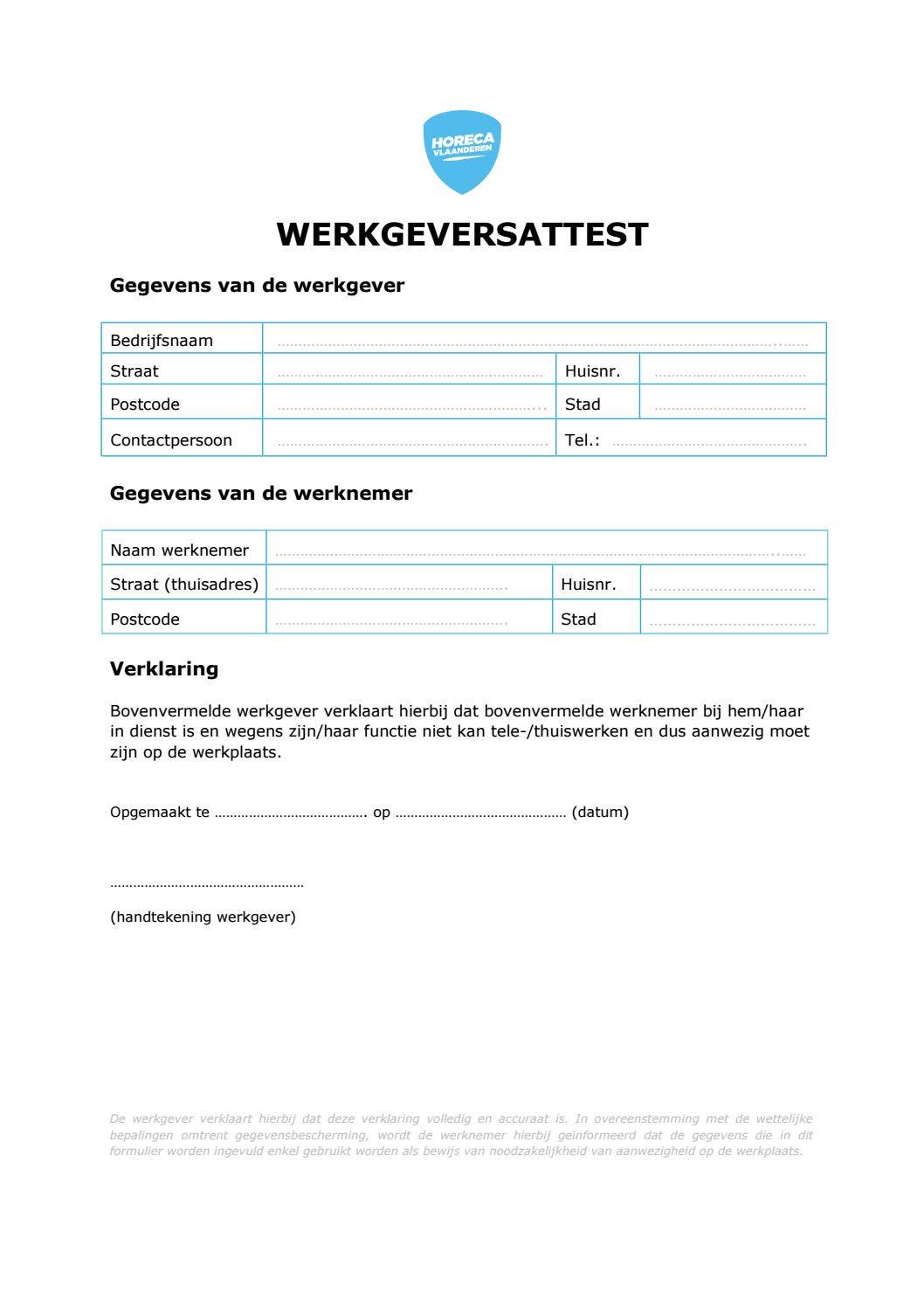 Horeca Vlaanderen: Werkgeversattest voor werknemers in de horeca by ...