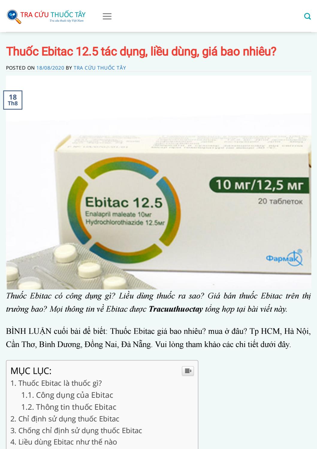 Thuoc Ebitac 12 5 Dieu Tri Benh Tim Mach|Tracuuthuoctay by Tra Cứu ...