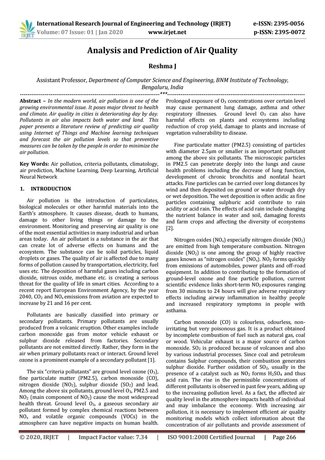 IRJET- Analysis and Prediction of Air Quality by IRJET Journal - Issuu