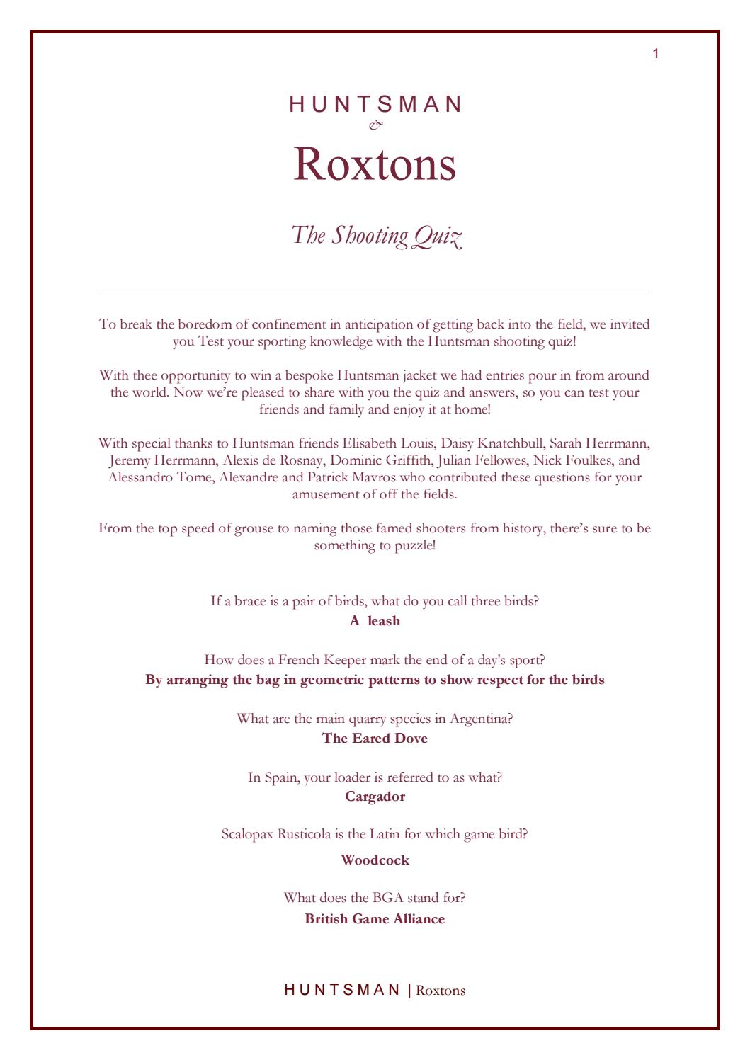The Huntsman & Roxtons Shooting Quiz by huntsmansavilerow - Issuu