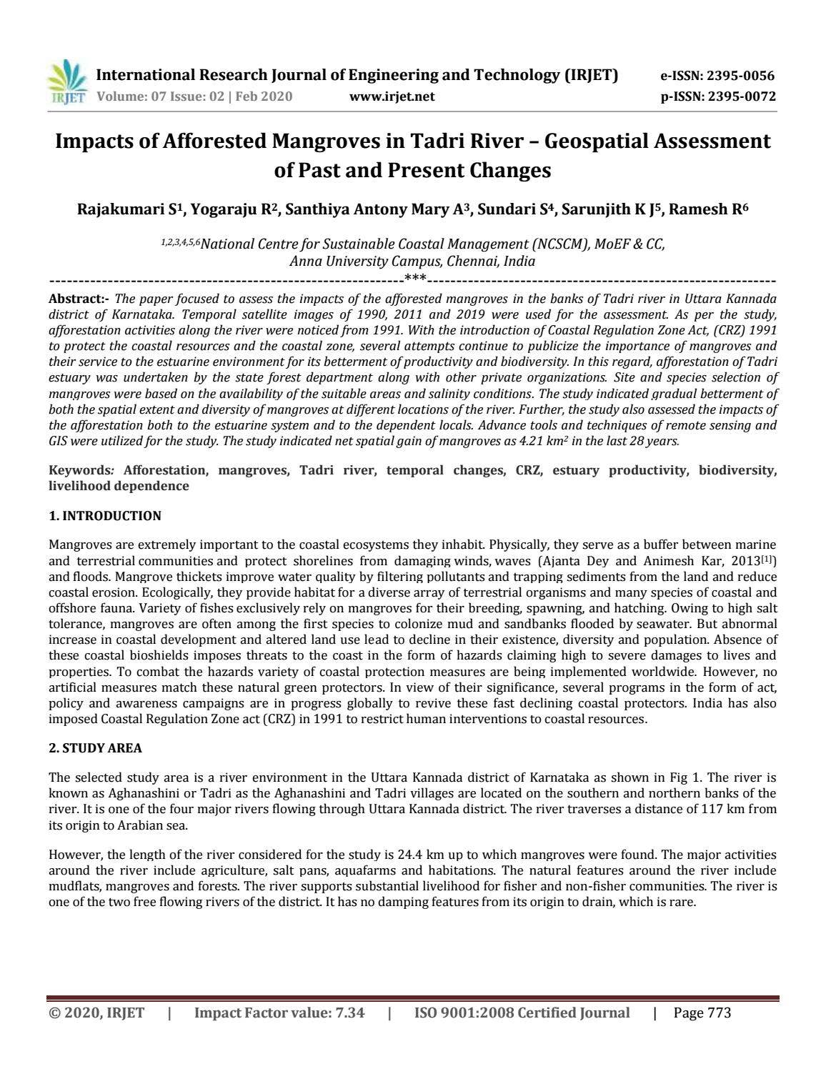 IRJET- Impacts of Afforested Mangroves in Tadri River – Geospatial ...