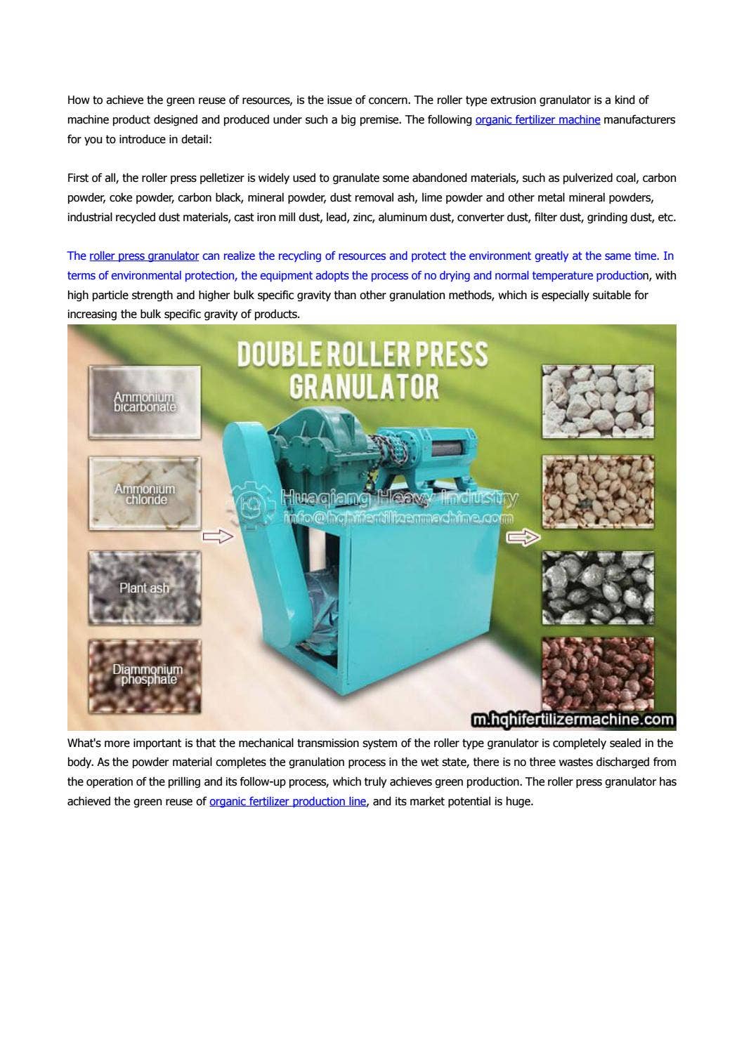 How does the roller press granulator achieve green reuse of resources ...