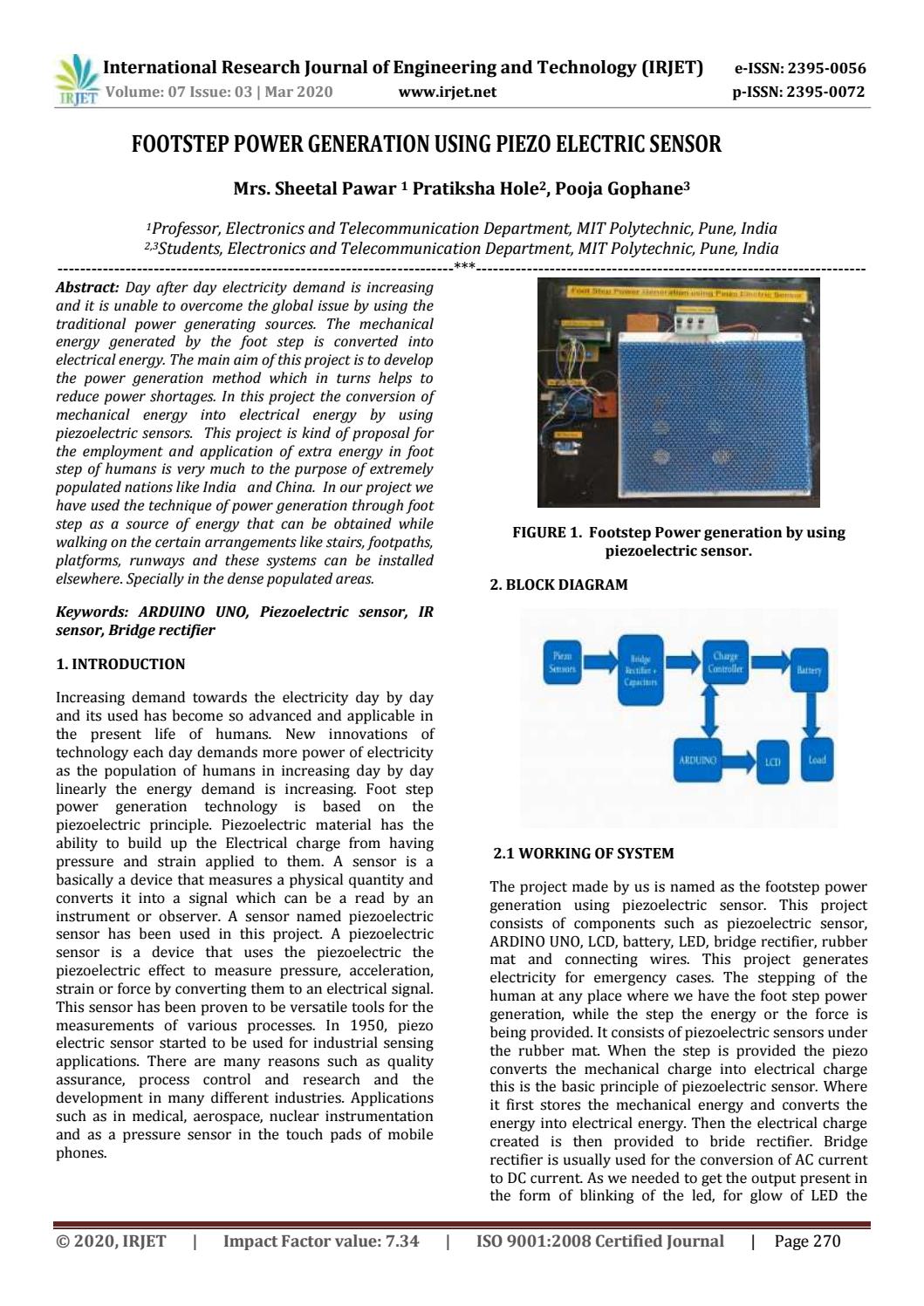 IRJET- Footstep Power Generation using Piezo Electric Sensor by IRJET ...
