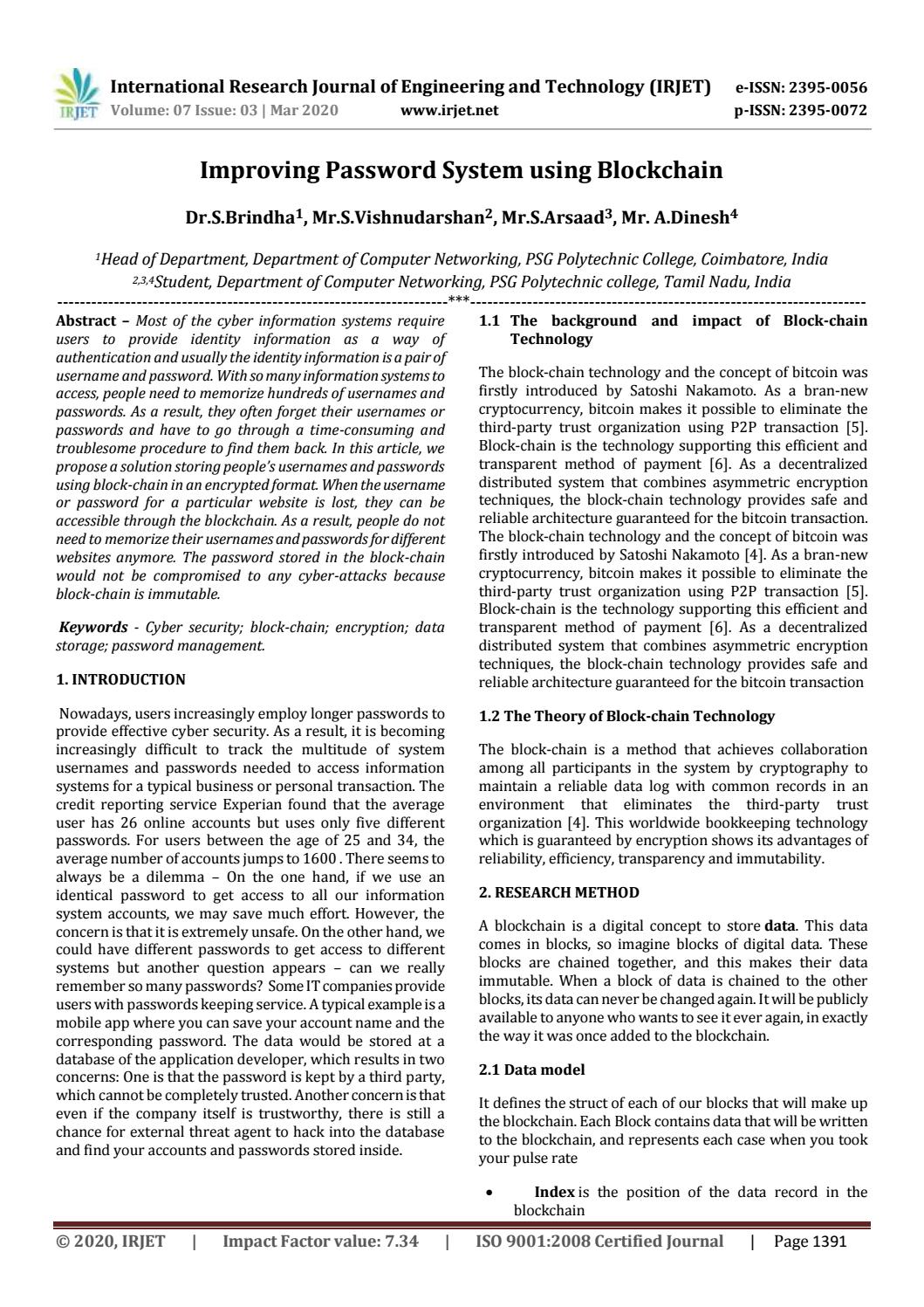 IRJET- Improving Password System using Blockchain by IRJET Journal - Issuu