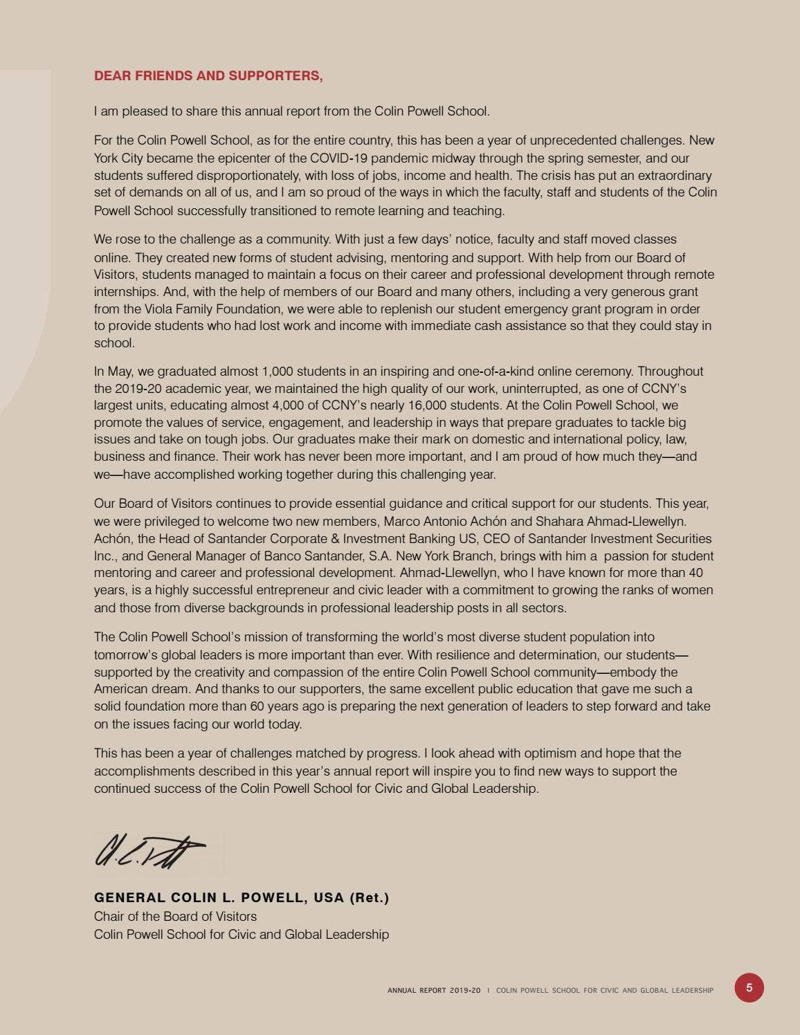 Annual Report 2019 - 20 I Colin Powell School for Civic and Global ...
