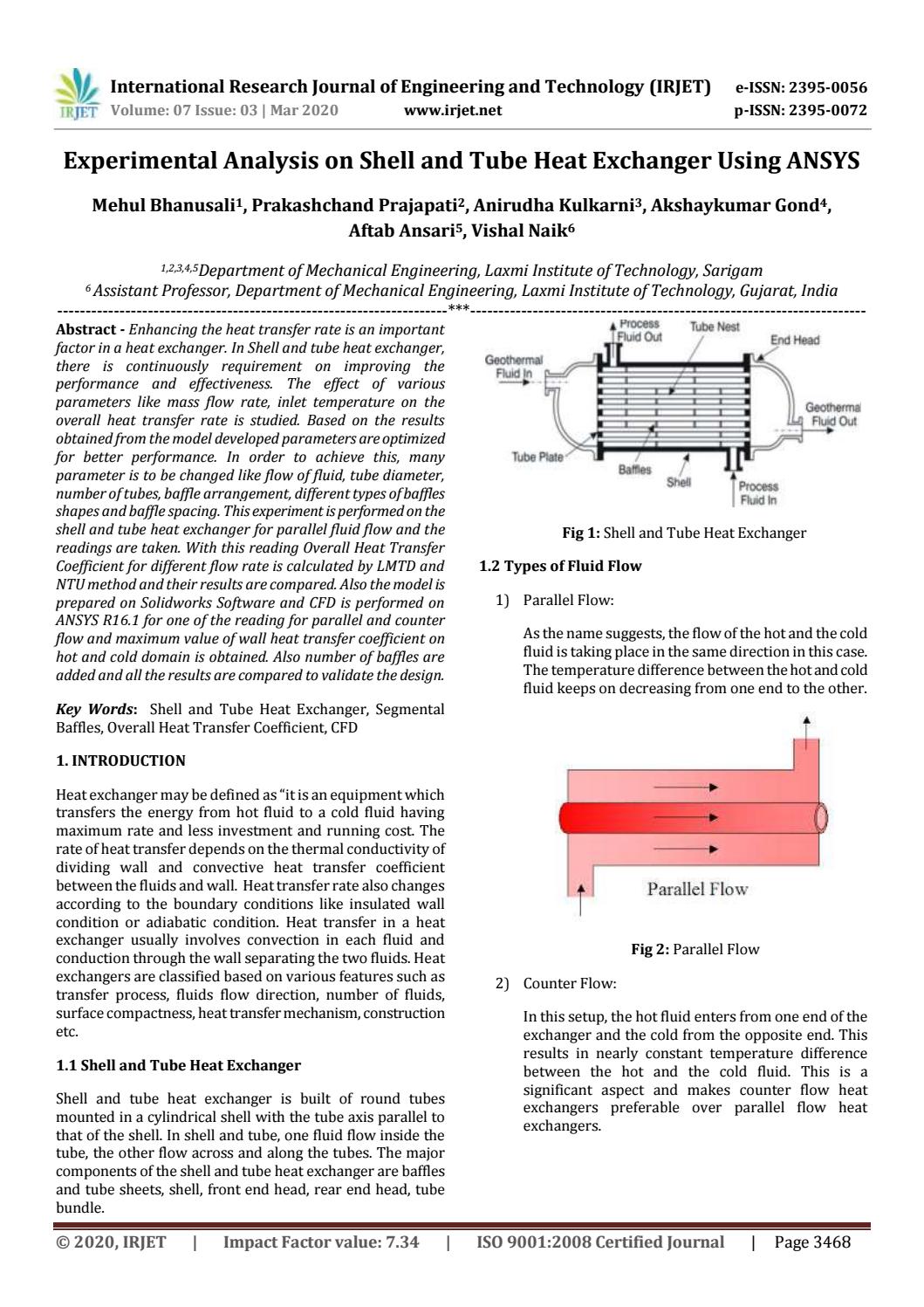 IRJET- Experimental Analysis on Shell and Tube Heat Exchanger using ...