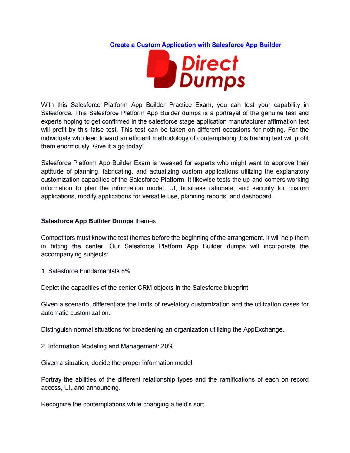 Create a Custom Application with Salesforce App Builder by direct dumps - Issuu
