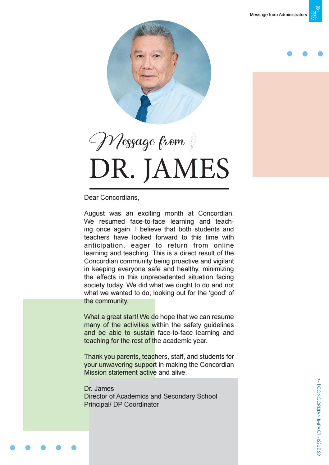 Message from Director of Academics by Concordian International School ...