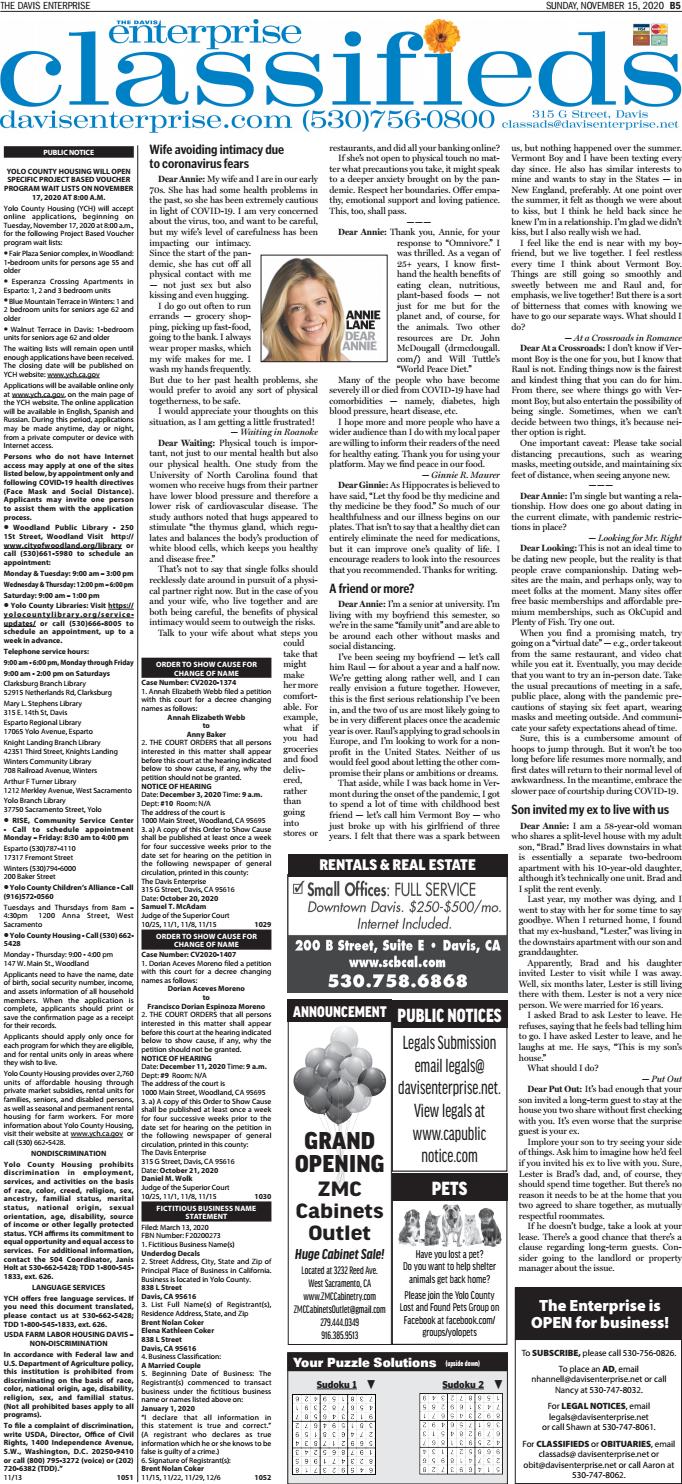 Davis Enterprise classifieds Sunday, November 15, 2020 by ...