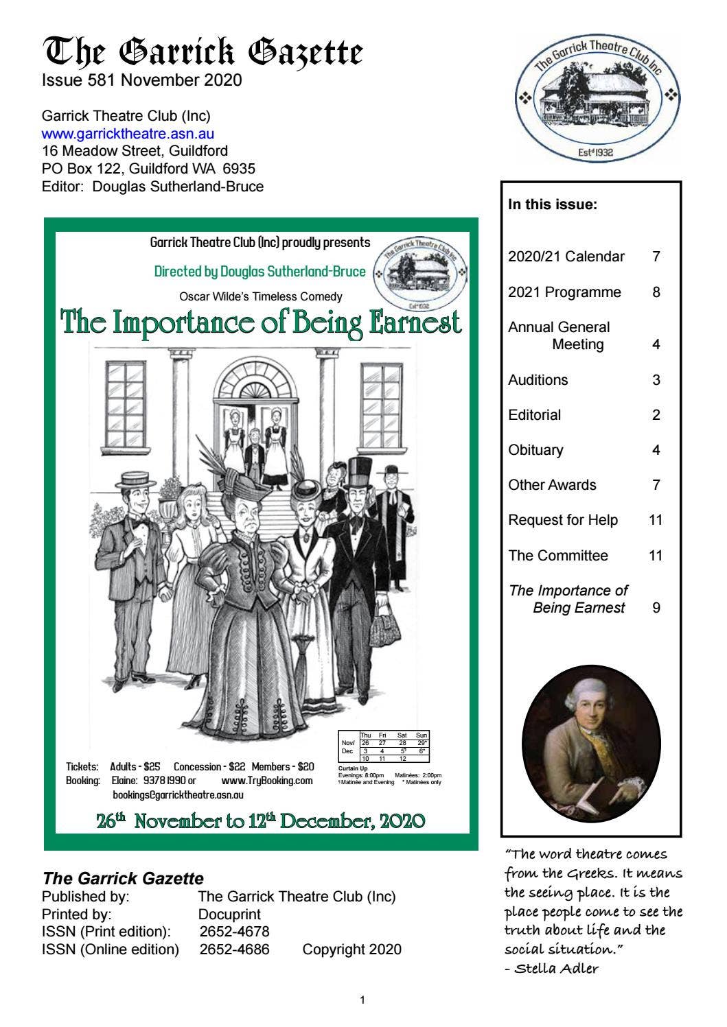 The Garrick Gazette 581 November 2020 by Douglas Sutherland-Bruce - Issuu