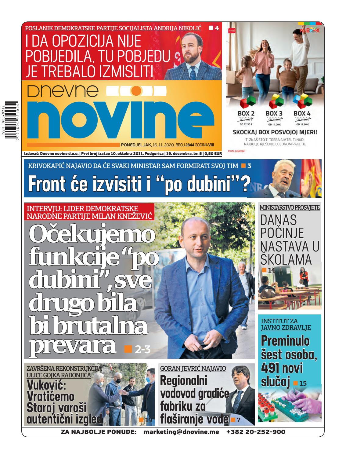 Dnevne novine, 16. novembar, 2020. by Dnevne Novine - Issuu