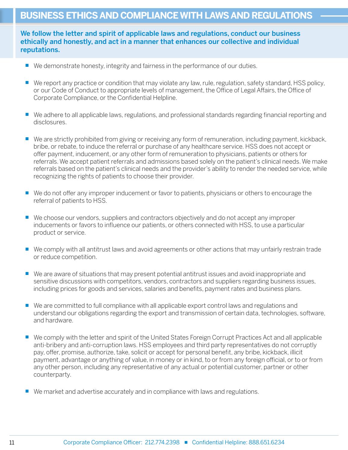 Hospital for Special Surgery: Code of Conduct by Hospital for Special ...