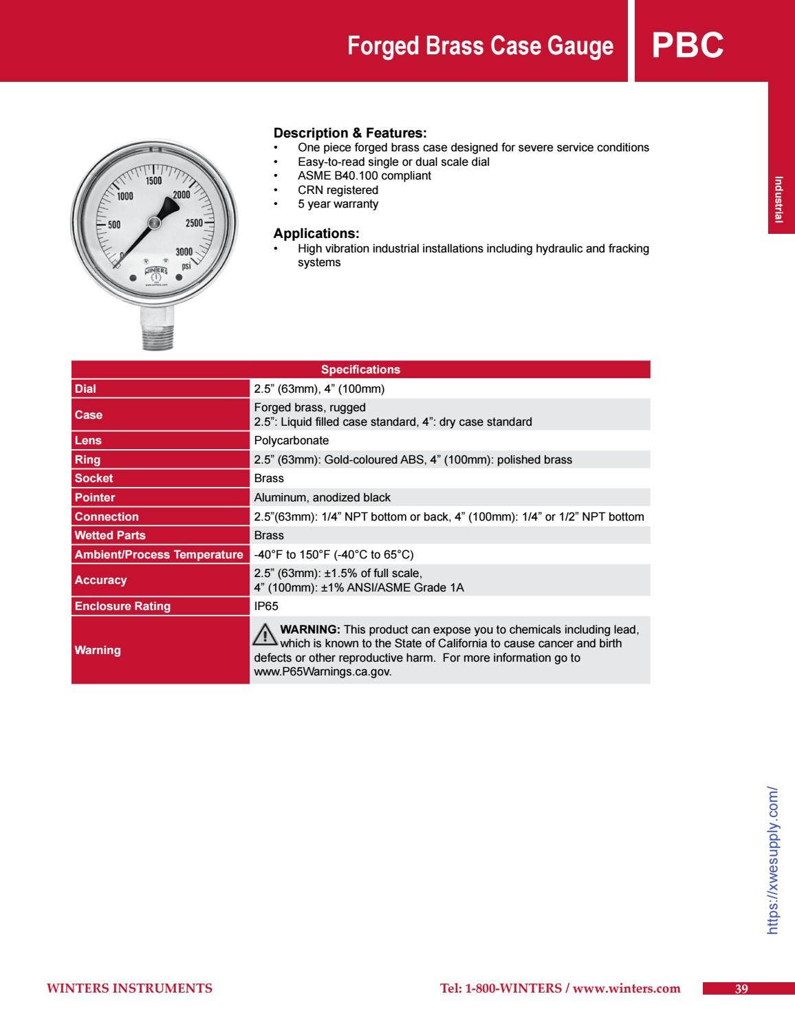 PBC Forged Brass Case Gauge - Winters Instruments - MENA, Dubai, UAE ...