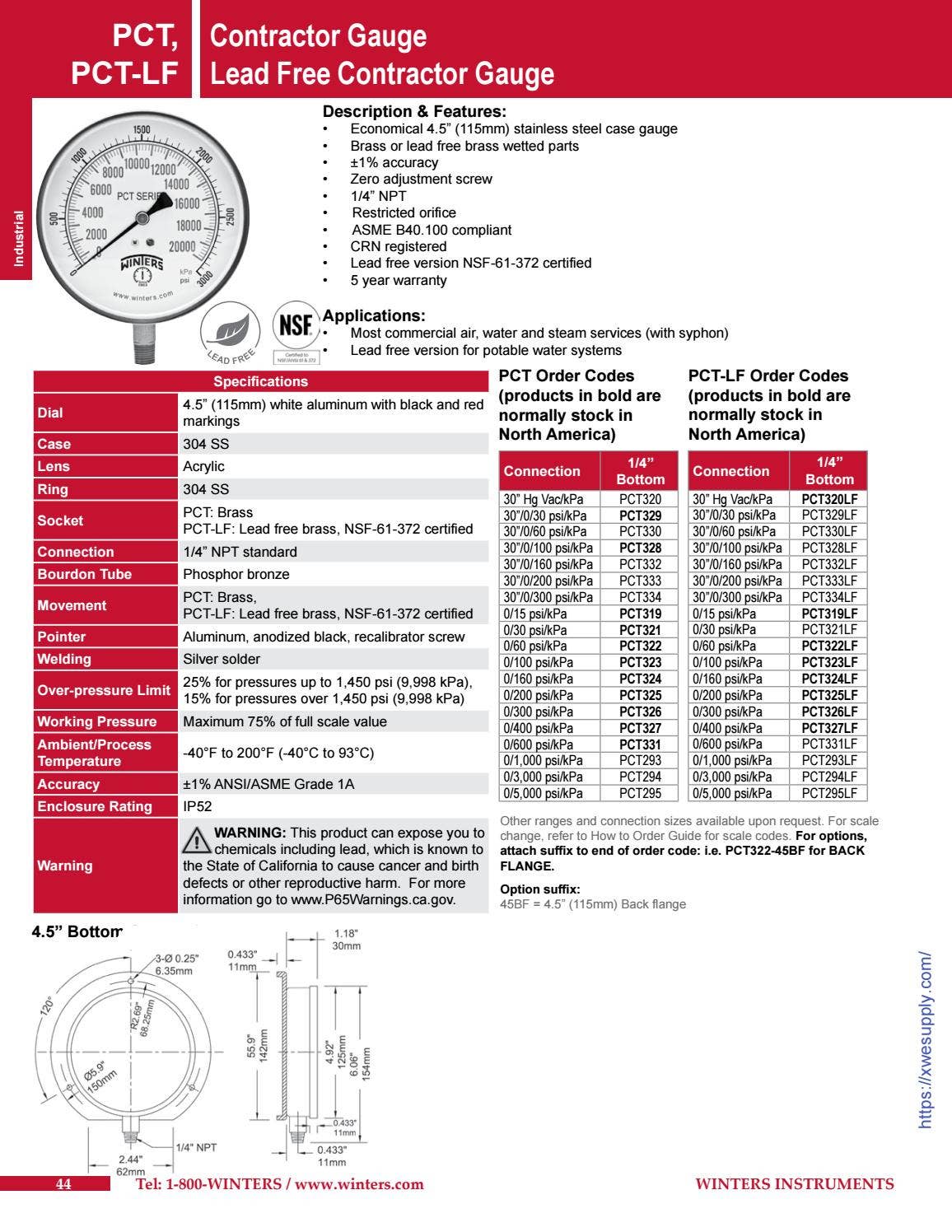 PCT & PCT-LF Contractor Gauge - Winters Instruments - MENA, Dubai, UAE ...