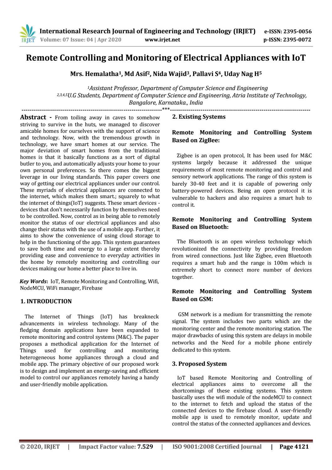 IRJET- Remote Controlling and Monitoring of Electrical Appliances with IoT by IRJET Journal - Issuu
