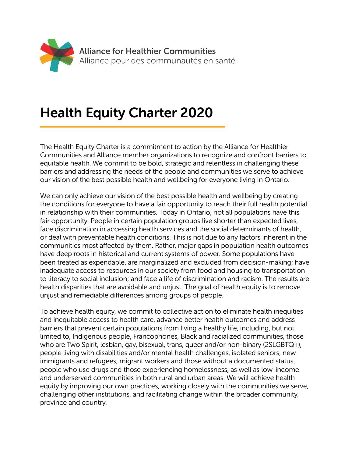 Health Equity Charter by Alliance for Healthier Communities - Issuu