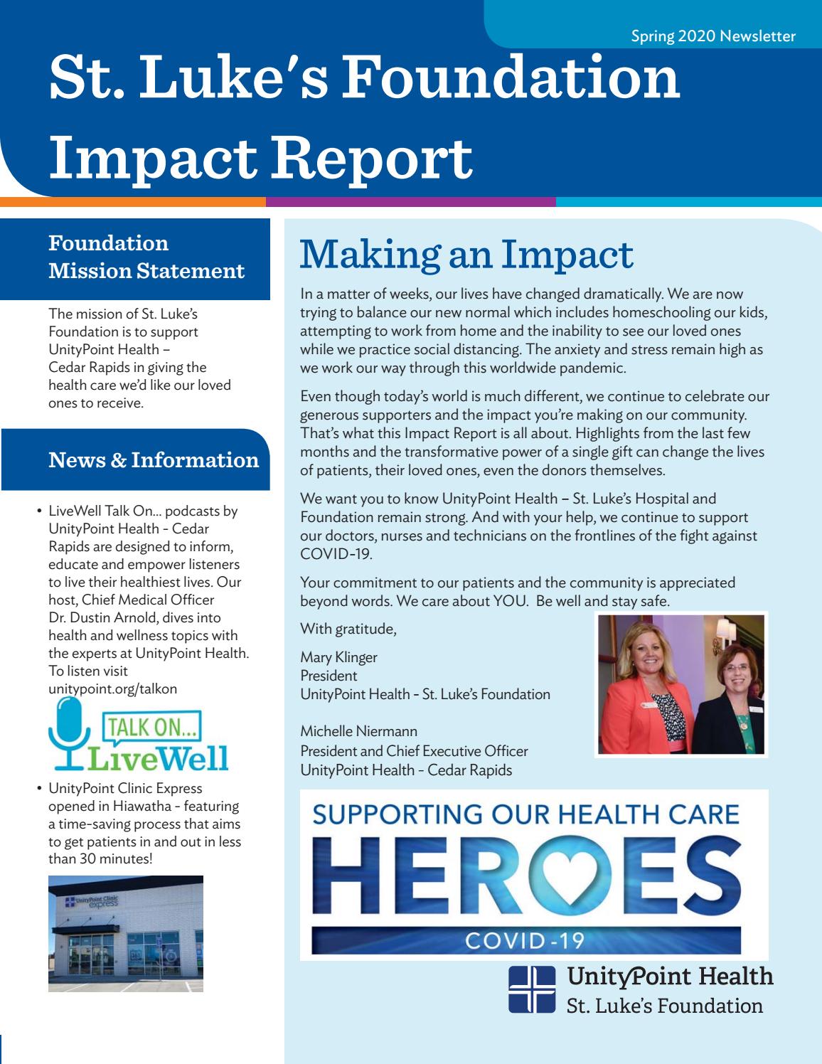 St. Luke's Foundation Impact Report Spring 2020 by UnityPoint Health ...