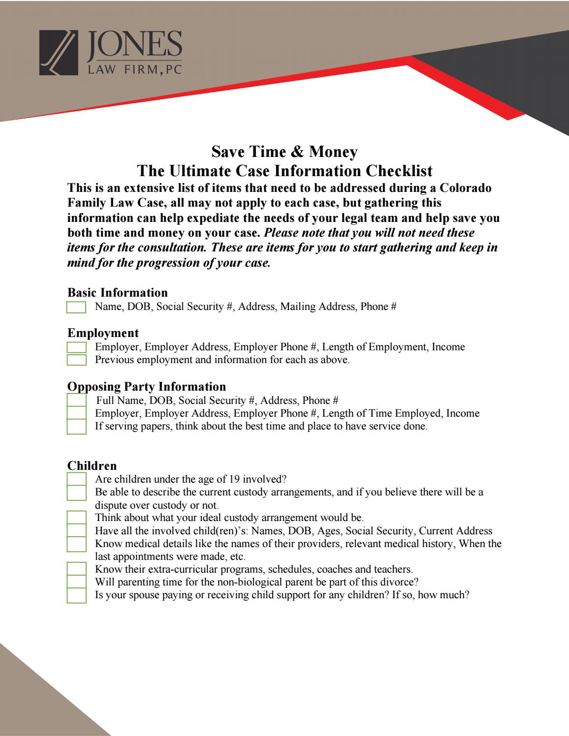 The Ultimate Case Information Checklist Guide. by joneslawfirmpc - Issuu