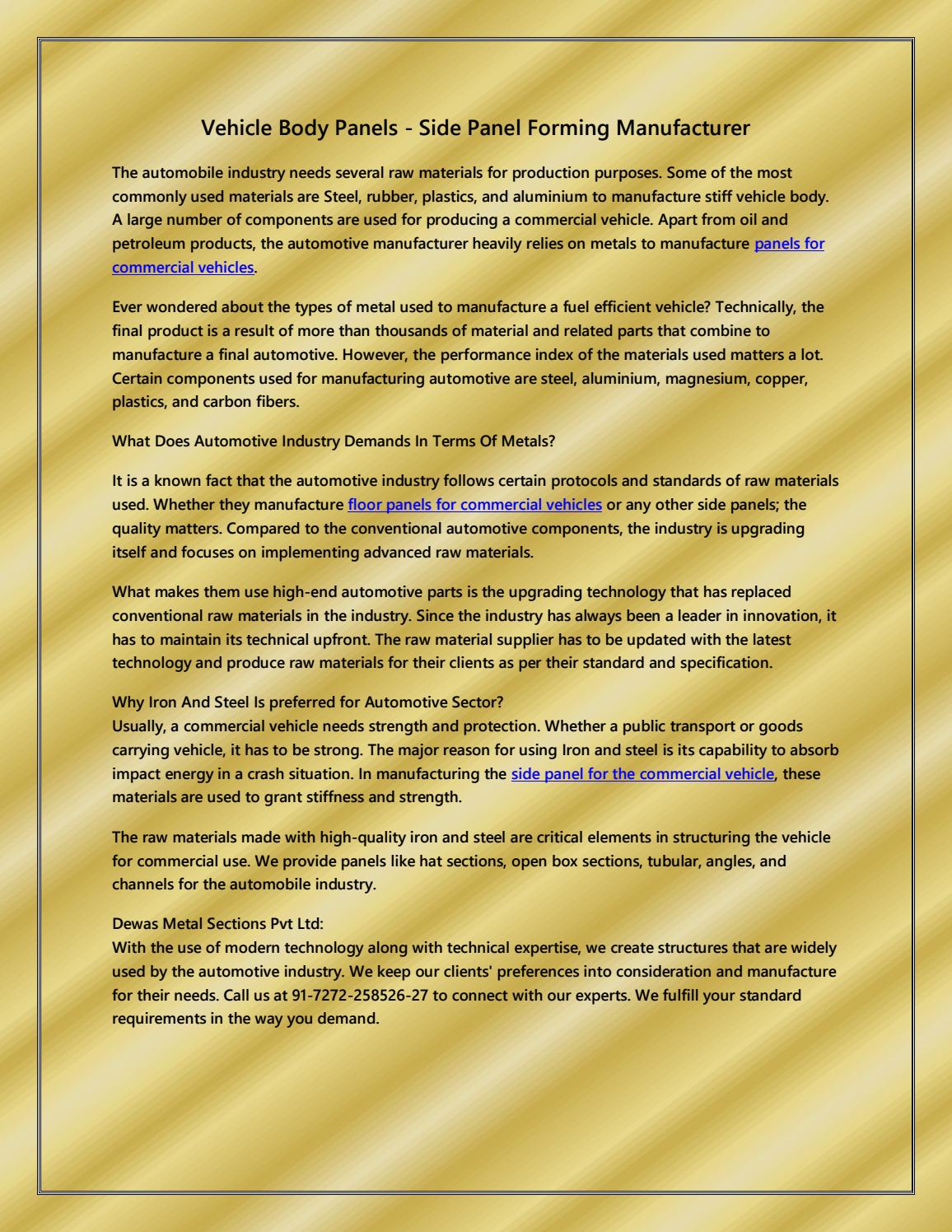 Vehicle Body Panels - Side Panel Forming Manufacturer by dewasmetal - Issuu