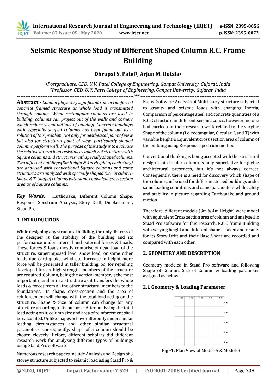 IRJET- Seismic Response Study of Different Shaped Column R.C. Frame ...