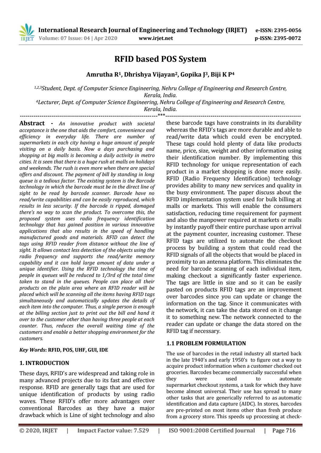 IRJET- RFID based POS System by IRJET Journal - Issuu
