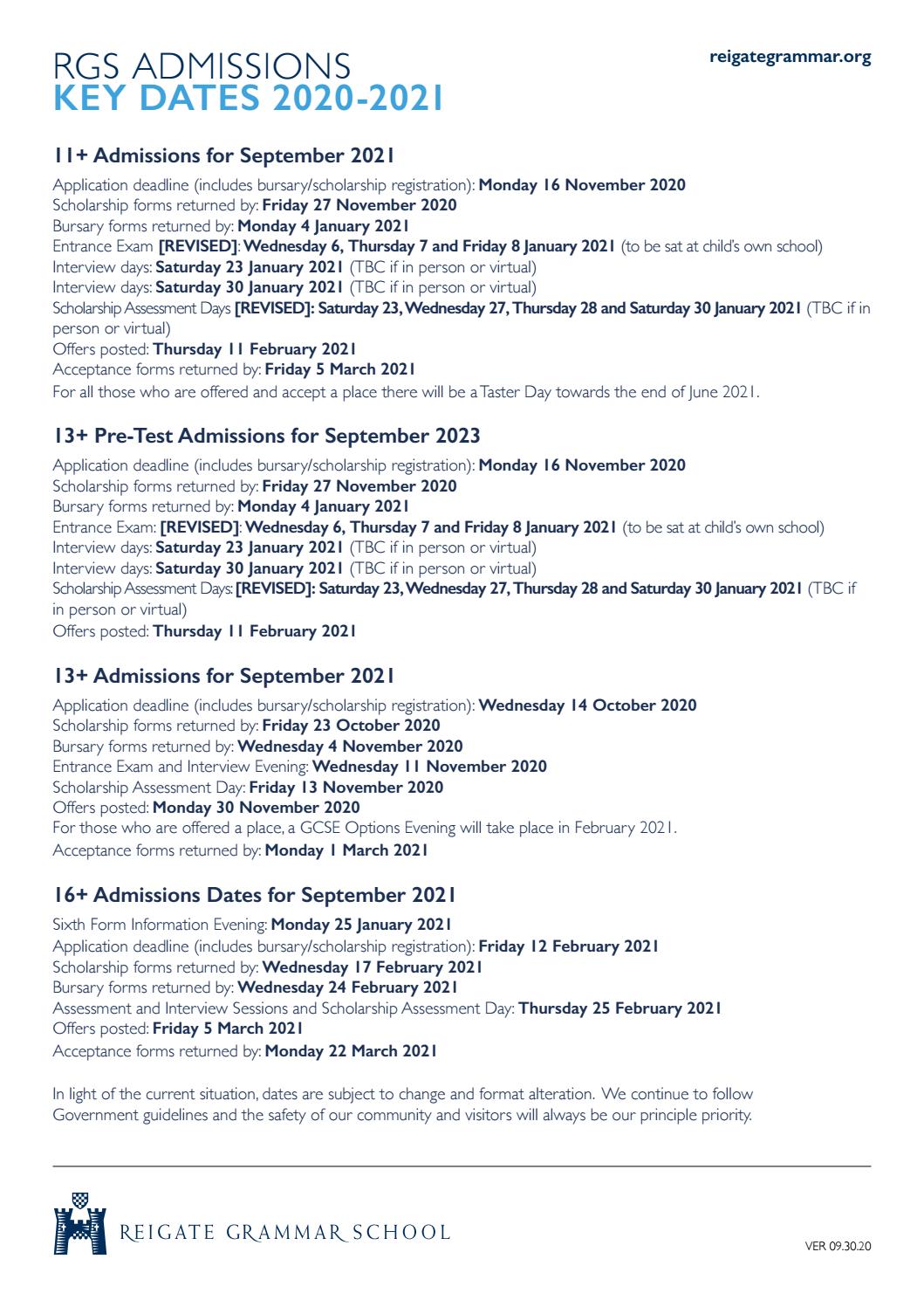 RGS Admissions Key Dates by RGS - Issuu