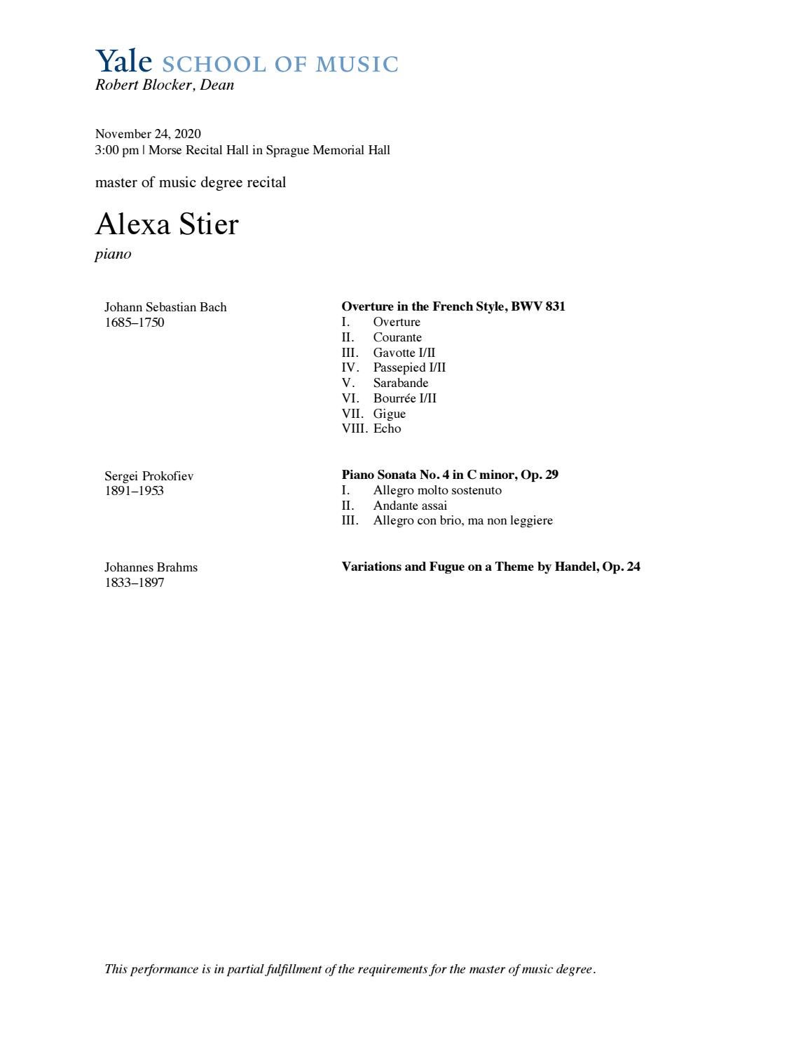 Alexa Stier, piano, November 24, 2020 by Yale School of Music - Issuu