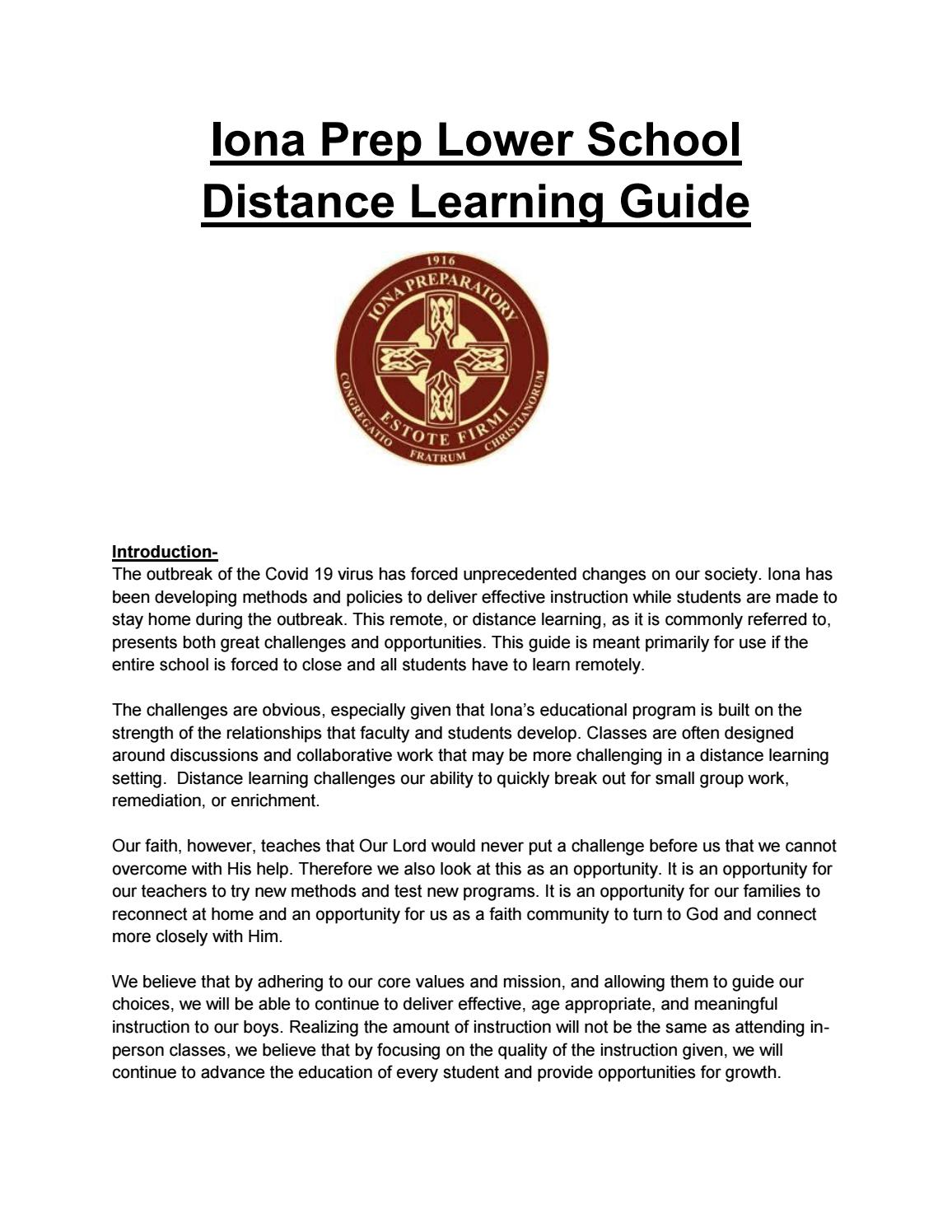 Lower School Distance Learning Guide by Iona Preparatory School - Issuu